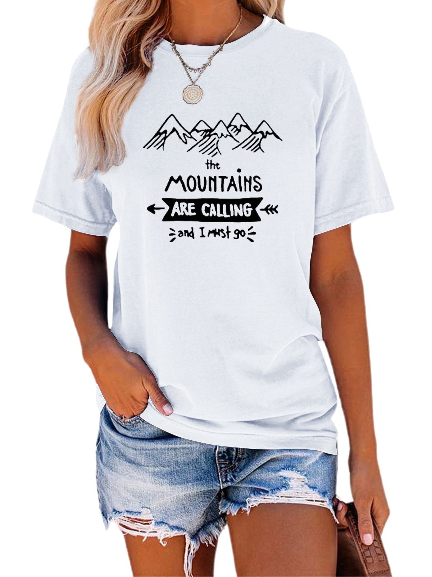 XCHQRTI Mountain Heartbeat Tshirt Graphic Tees Women Ladies Tee Shirts ...