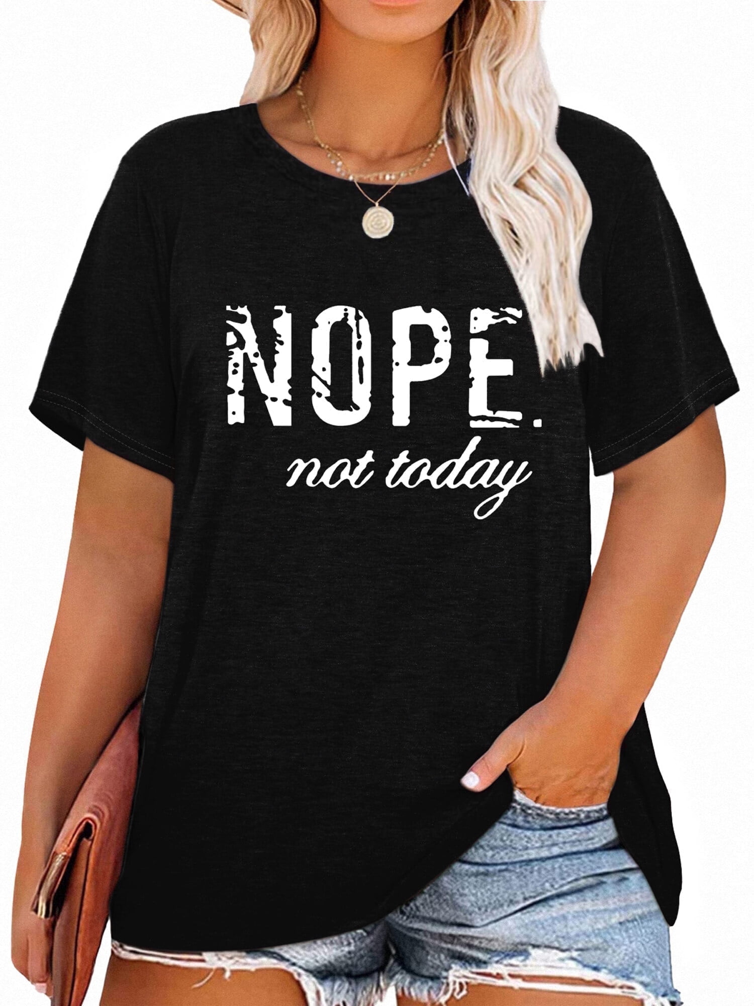 XCHQRTI Nope Not Today Women's Plus Size Graphic T-Shirt, Short Sleeve ...