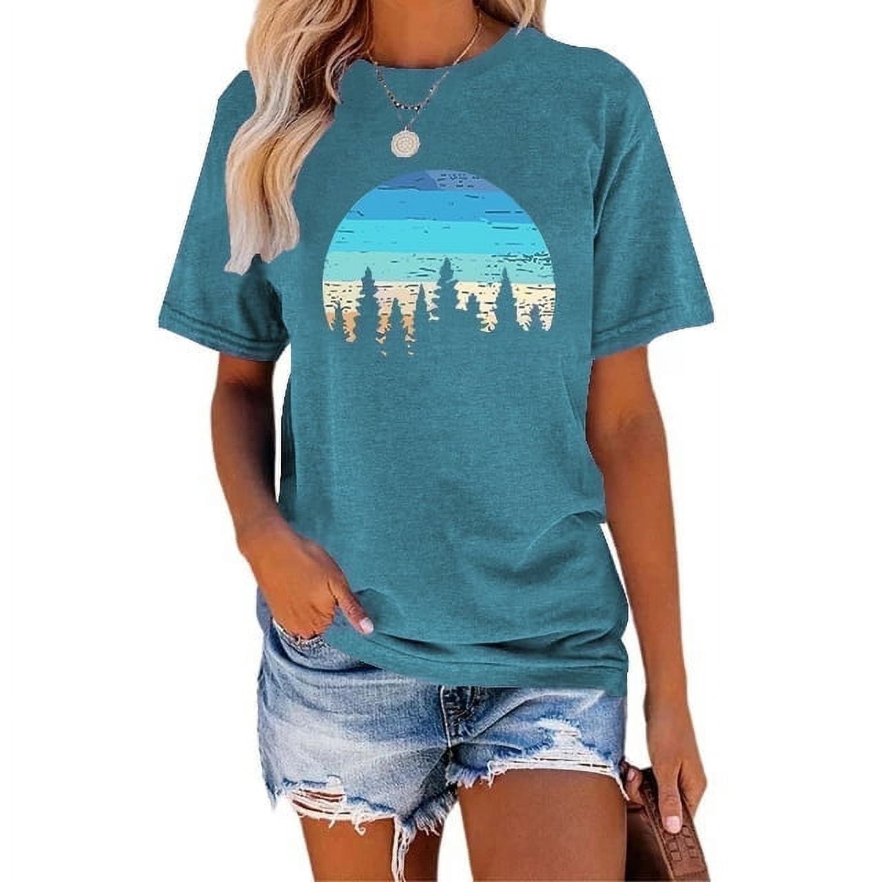 XCHQRTI Pine Tree Tshirt Graphic Tees Sunset Women Ladies Tee Shirts ...