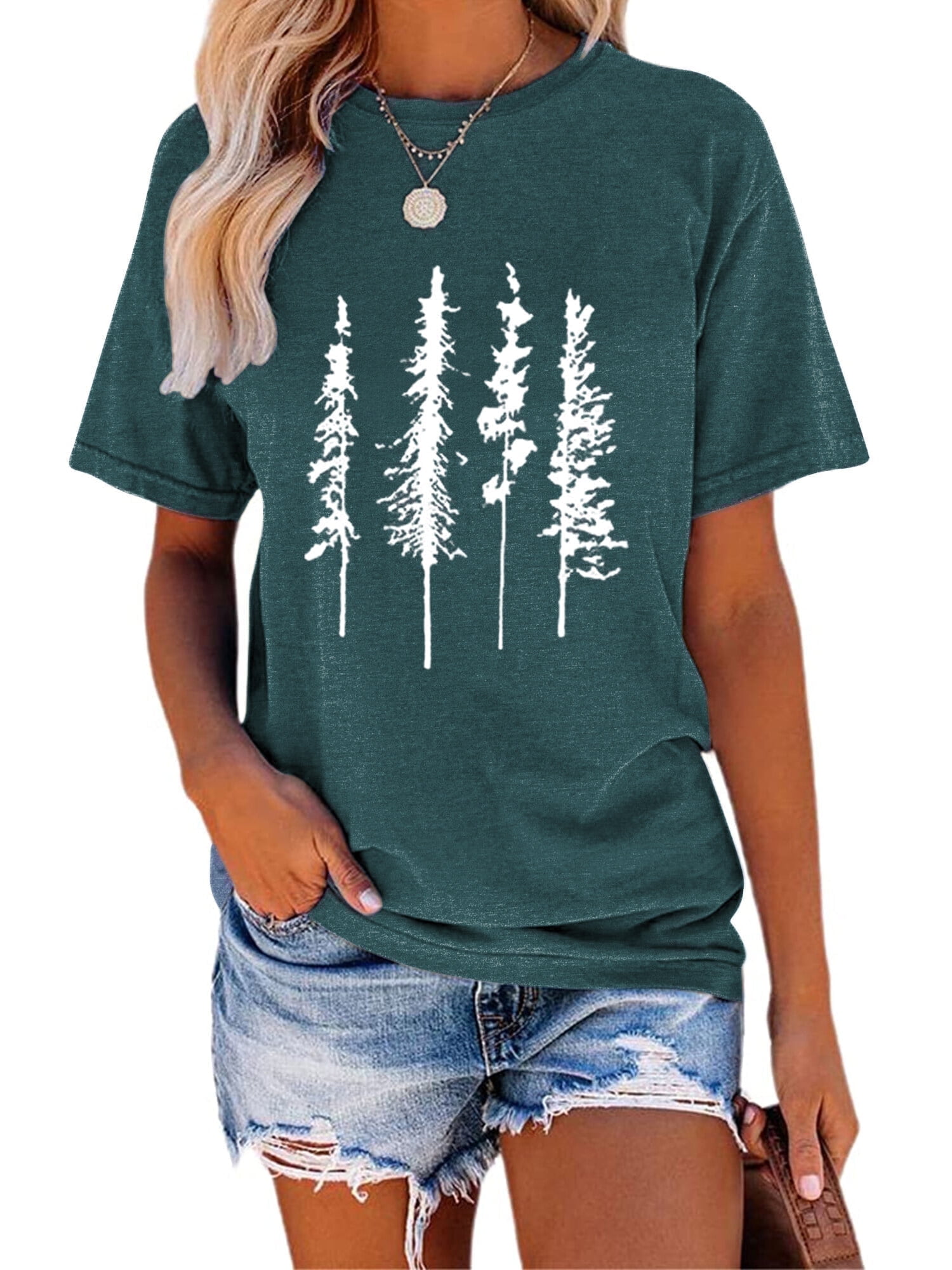 XCHQRTI Pine Tree Tshirt Graphic Tees Sunset Women Ladies Tee Shirts ...