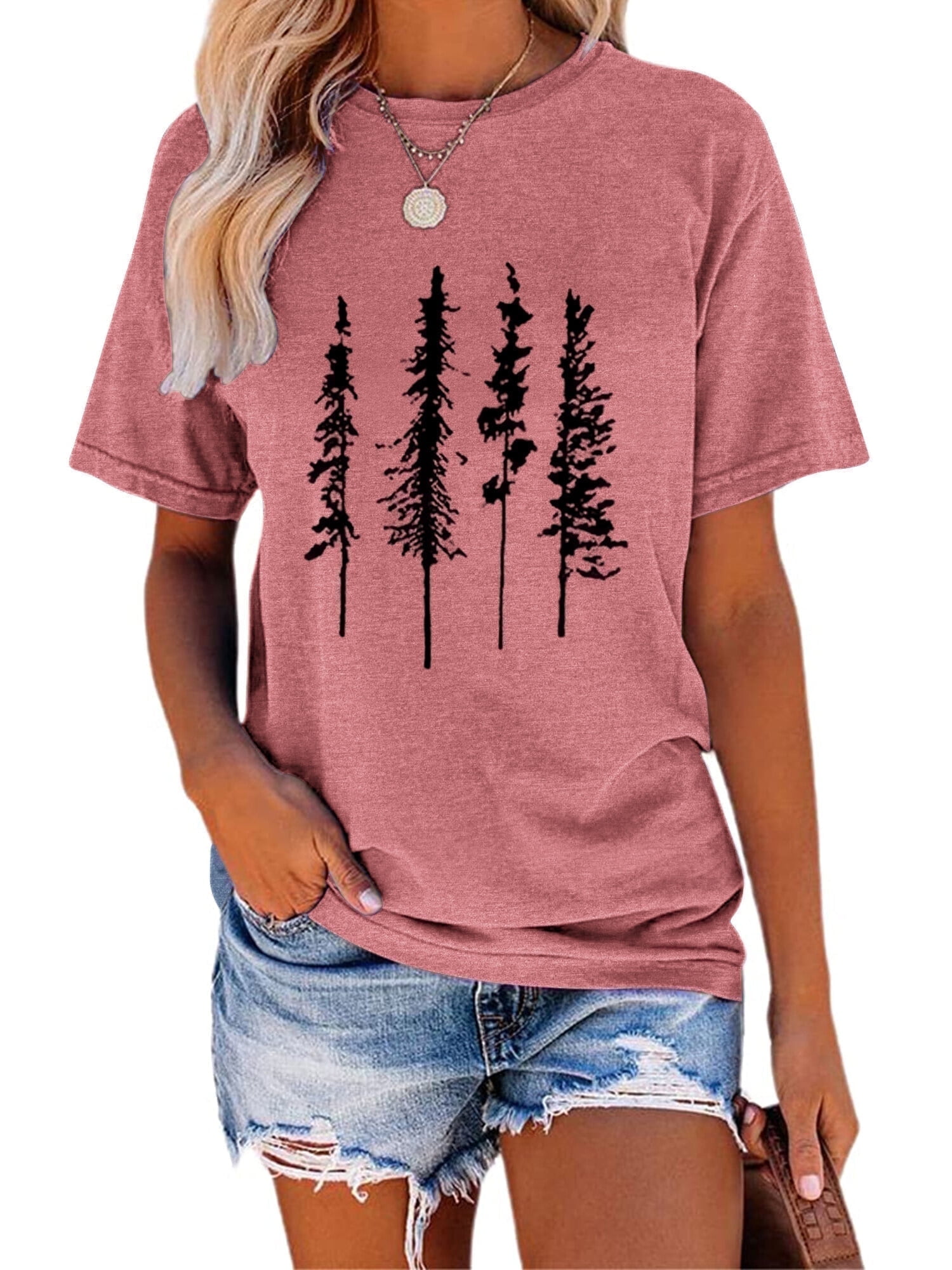 XCHQRTI Pine Tree Tshirt Graphic Tees Sunset Women Ladies Tee Shirts ...