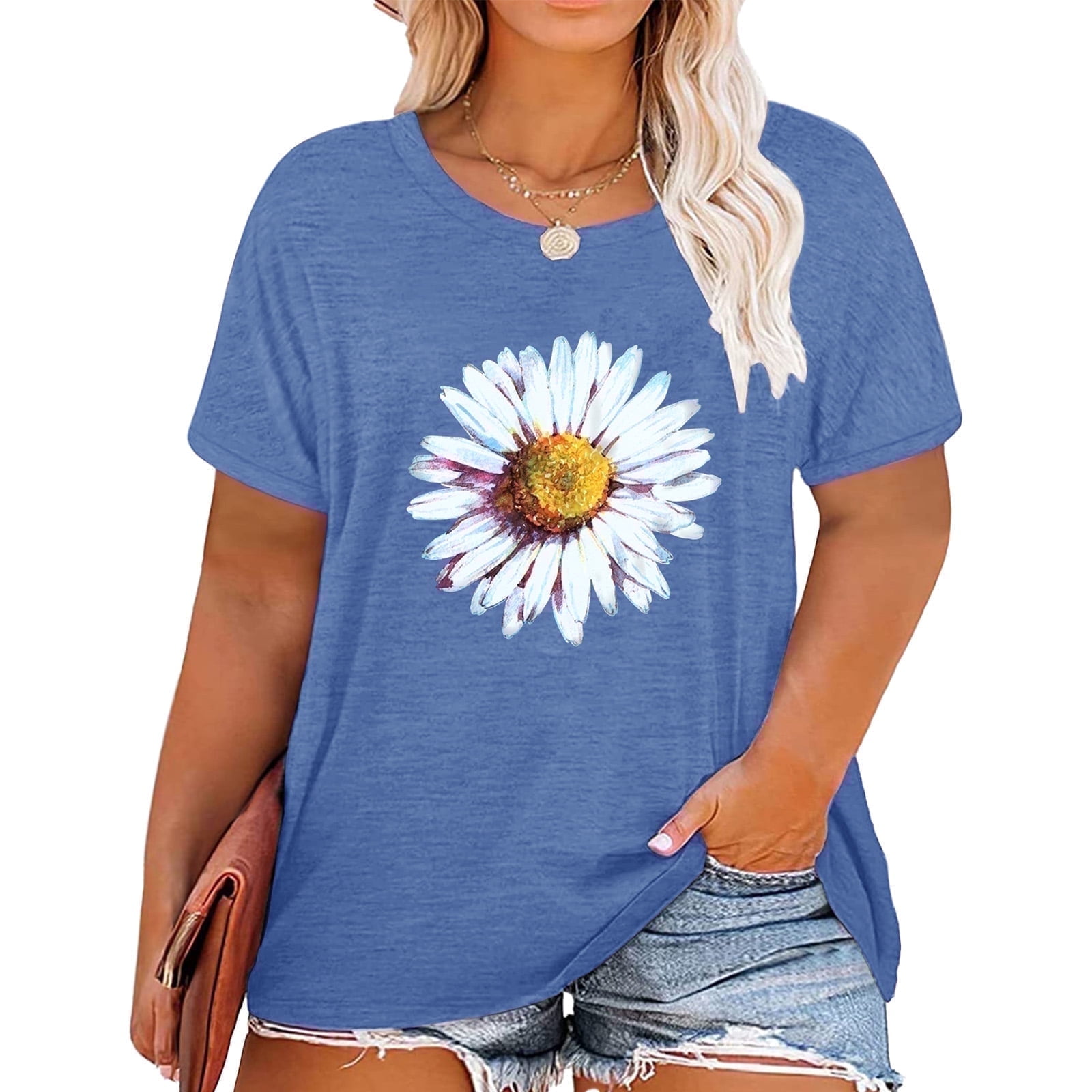 XCHQRTI Plus Size Daisy Women Tshirt Graphic Oversized Tees Short ...