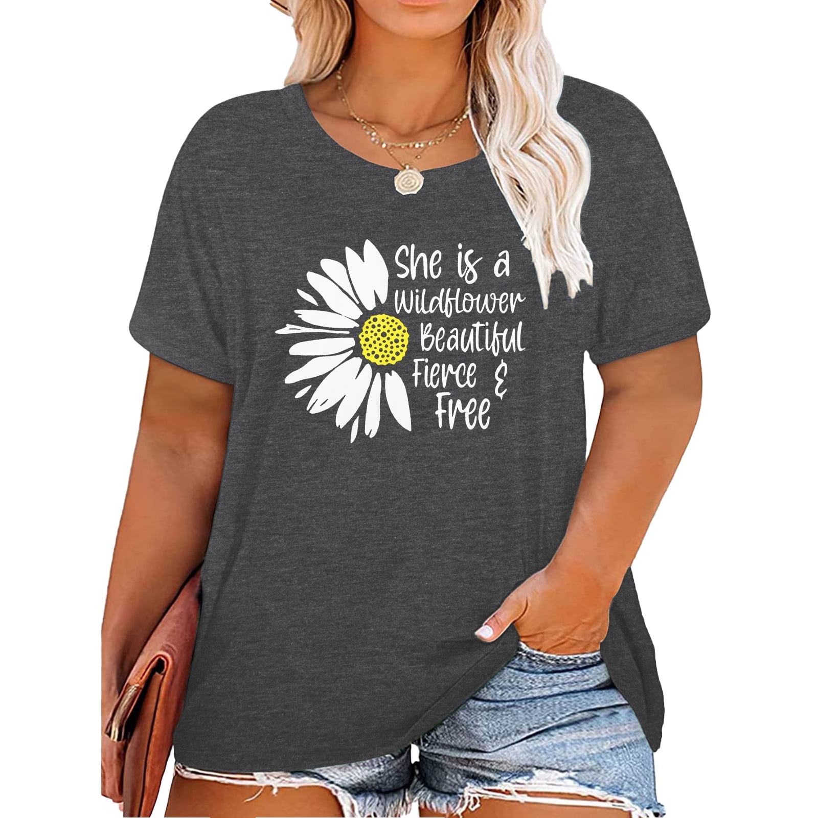 XCHQRTI Plus Size Daisy Women Tshirt Graphic Oversized Tees Short ...
