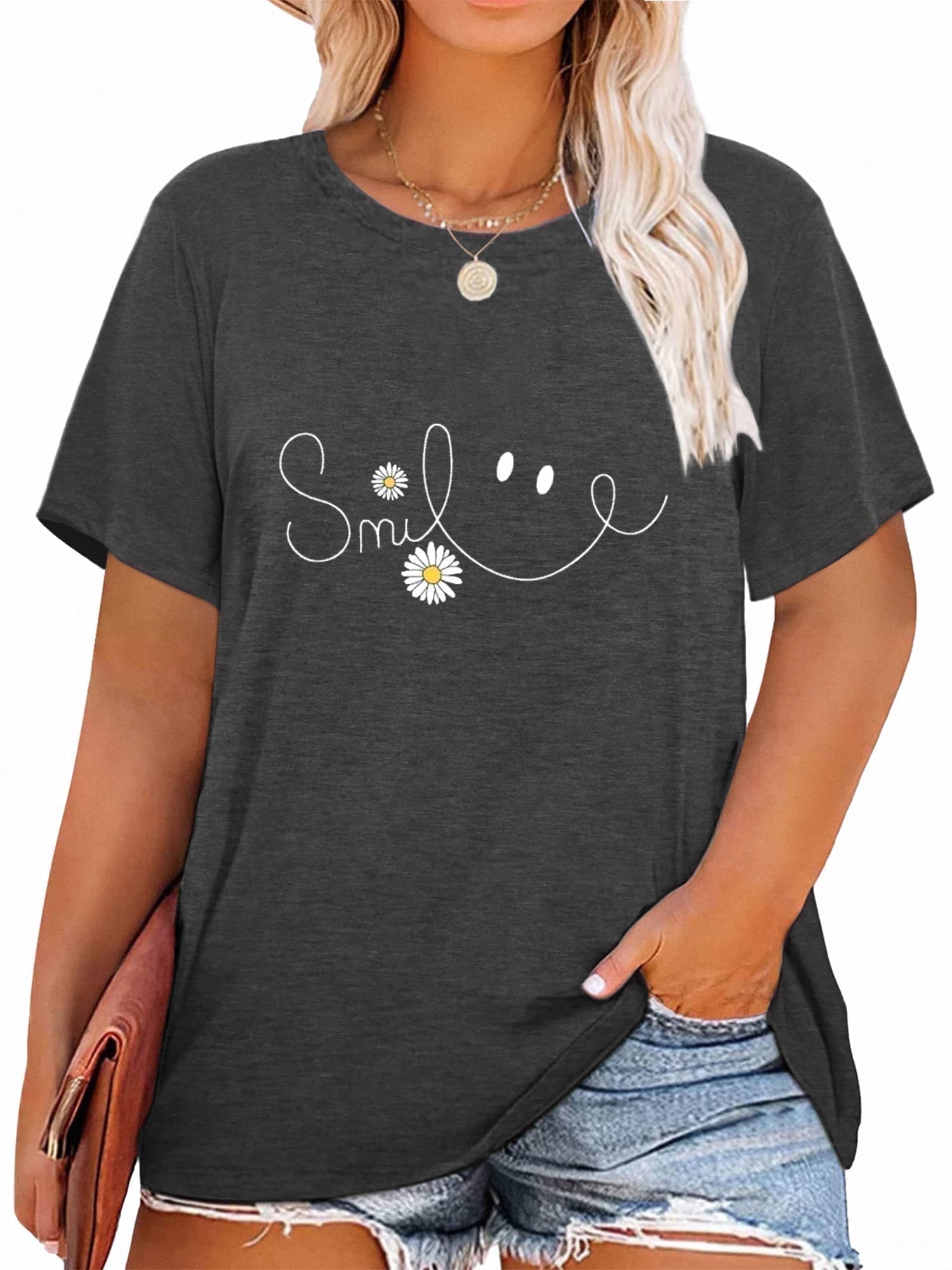 XCHQRTI Plus Size Daisy Women Tshirt Graphic Oversized Tees Short ...
