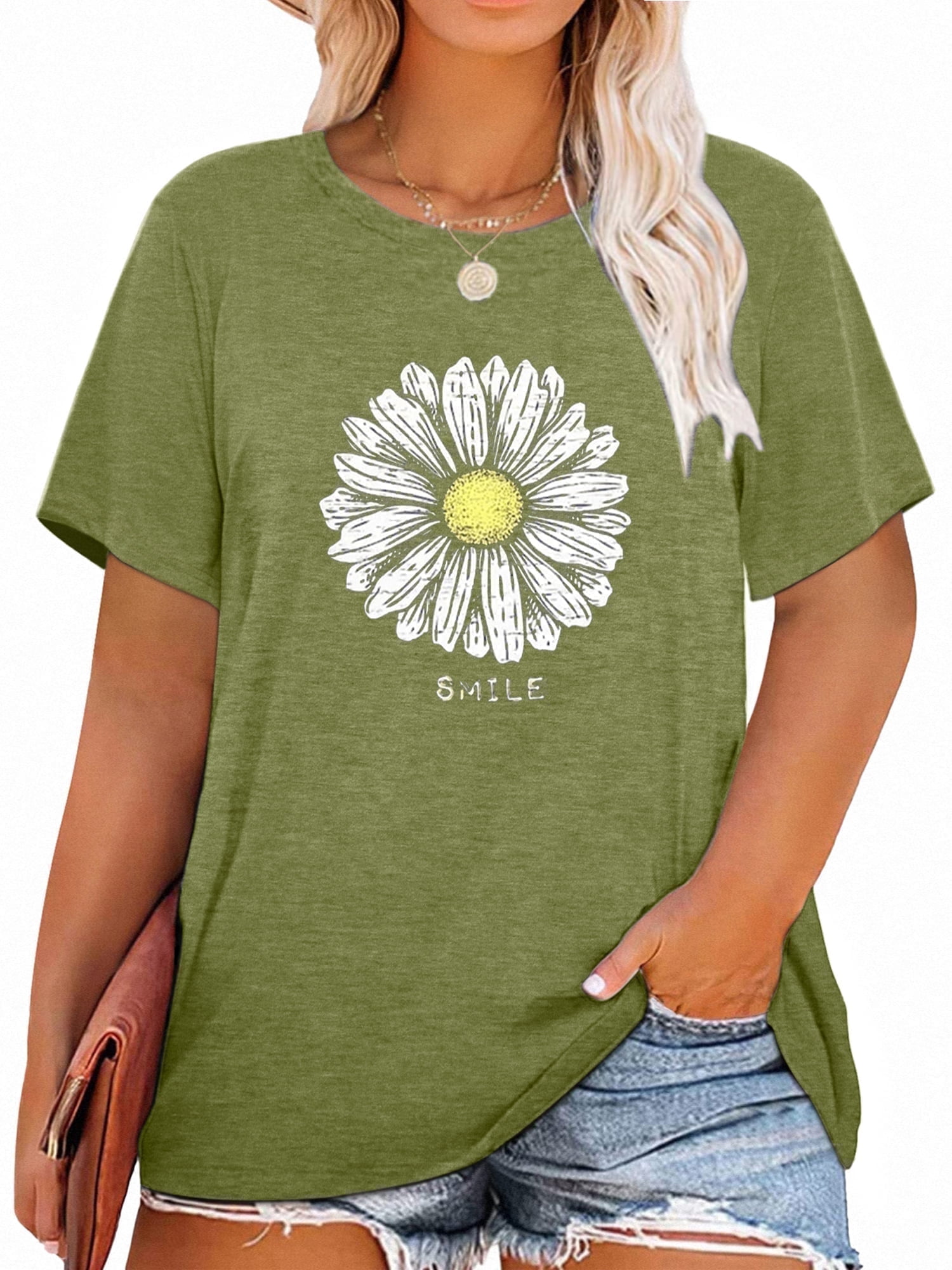 XCHQRTI Plus Size Daisy Women Tshirt Graphic Oversized Tees Short ...