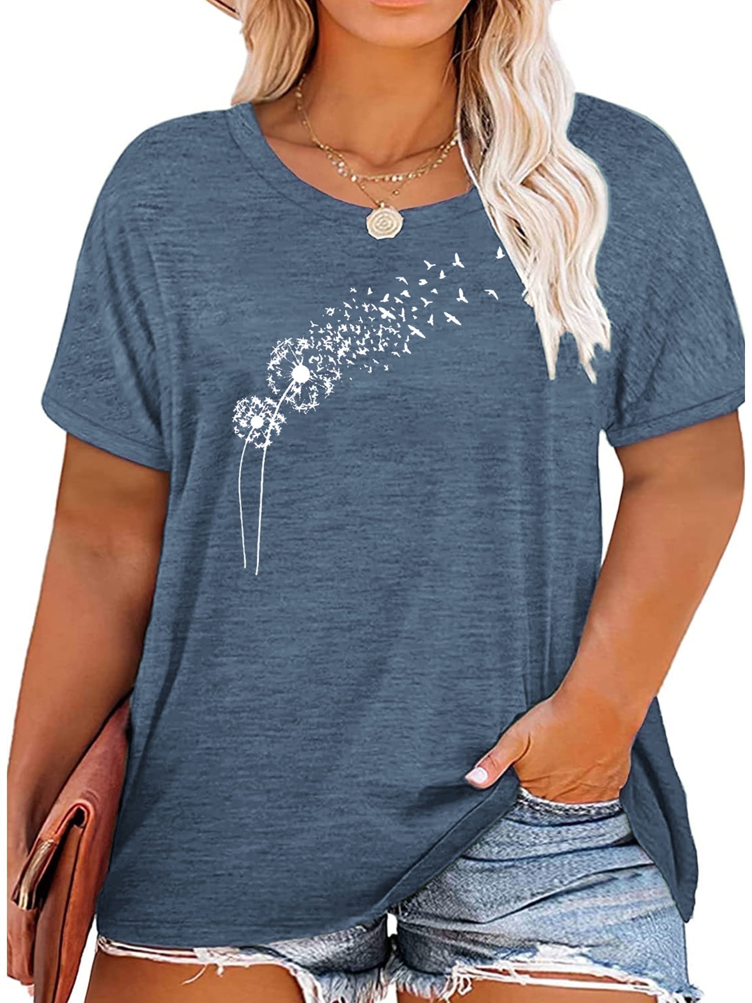 XCHQRTI Plus Size Dandelion Shirt Women's Oversized Graphic Tshirts ...