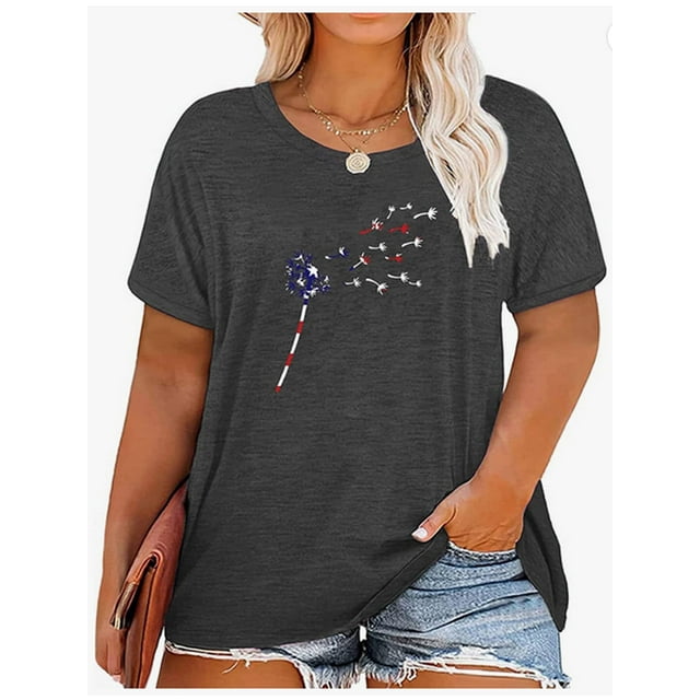 XCHQRTI Plus Size Dandelion Shirt Women's Oversized Graphic Tshirts Short Sleeve Loose Tee Tops ...