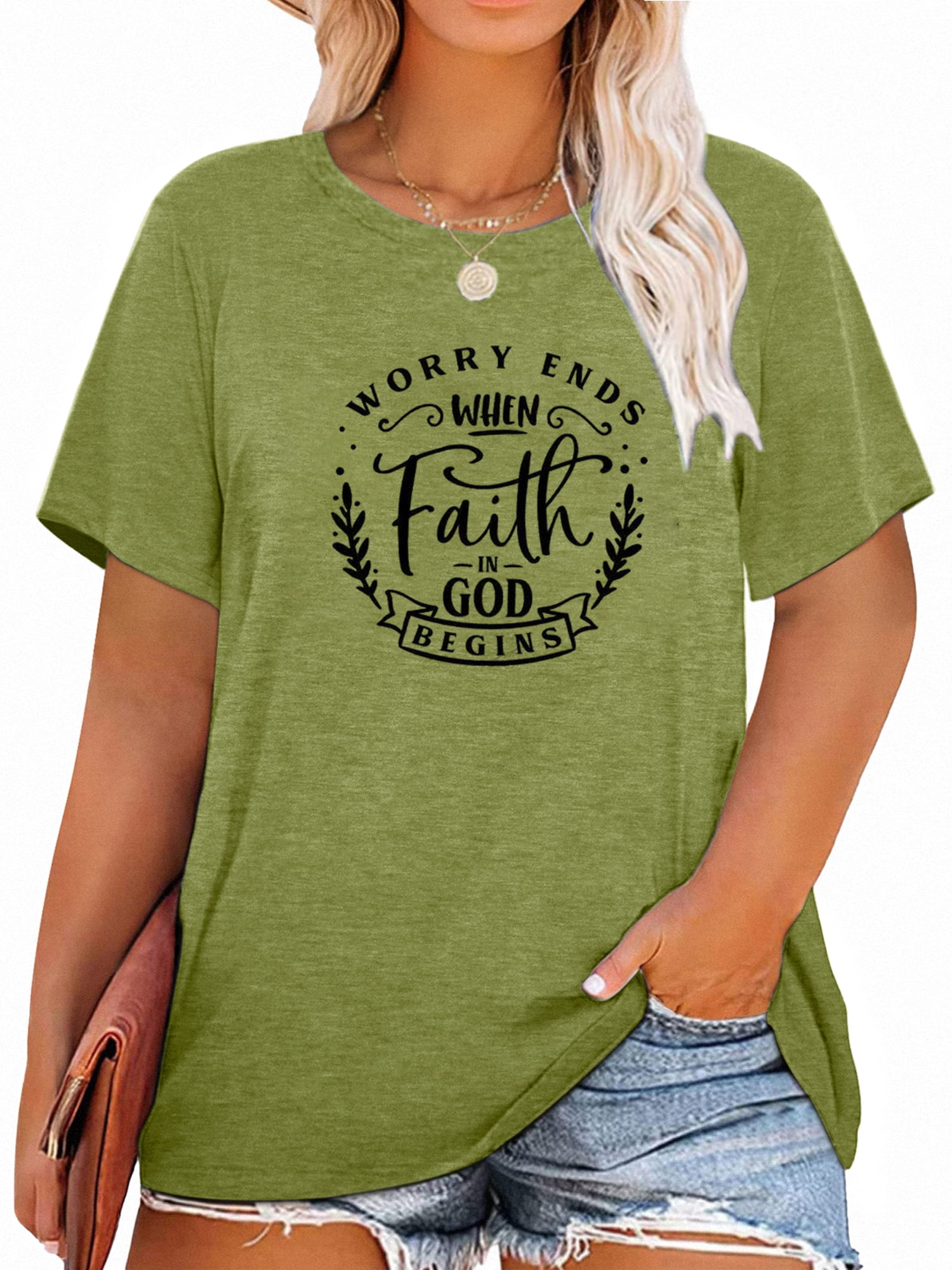 XCHQRTI Religious Women's Tee Shirts Vintage Faith Plus Size Graphic ...
