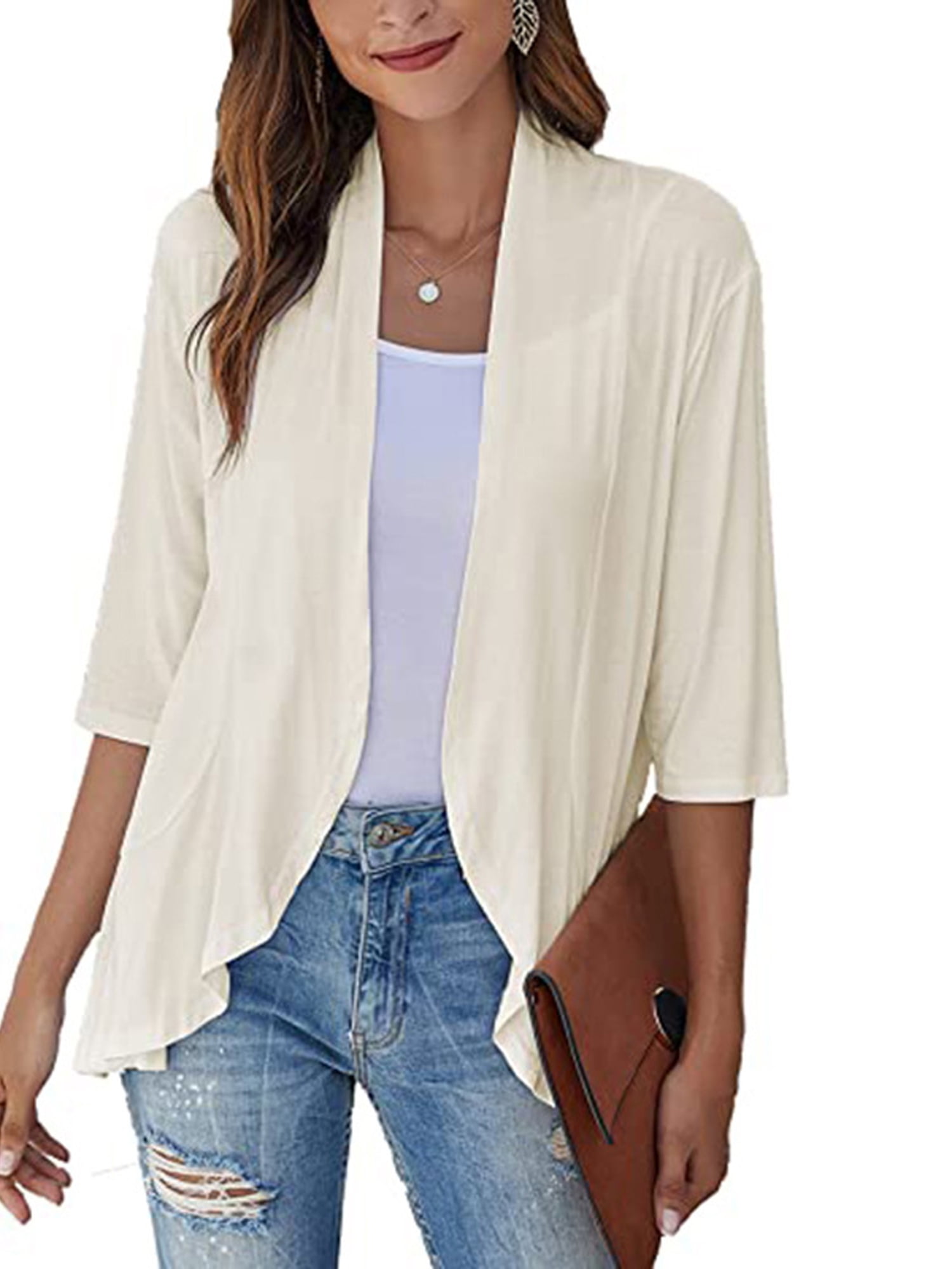 XCHQRTI Solid Color Cardigan for Women Irregular Hem Flowing Open Front ...