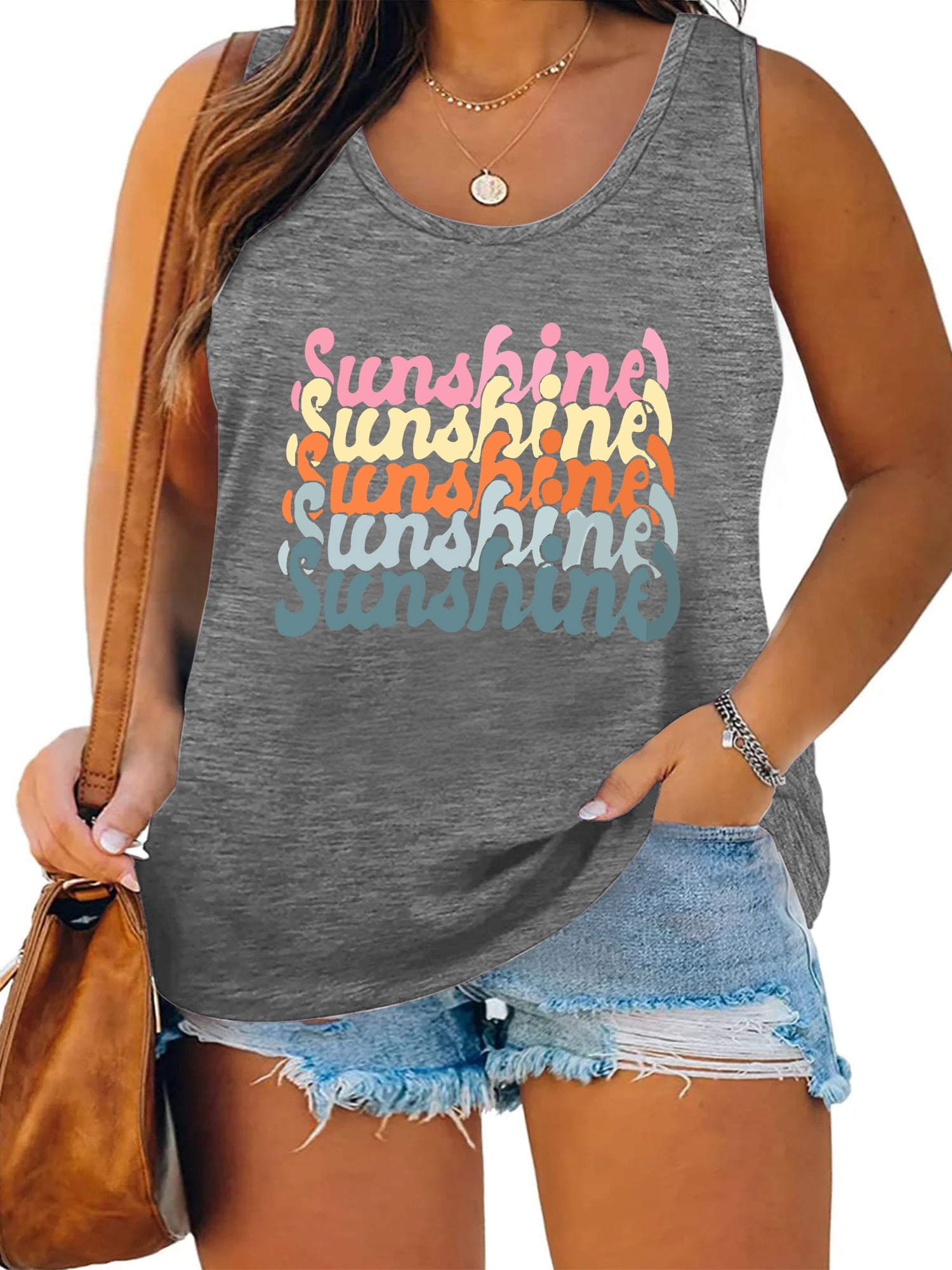 XCHQRTI Summer Beach Plus Size Womens Graphic Tank Tops Casual ...