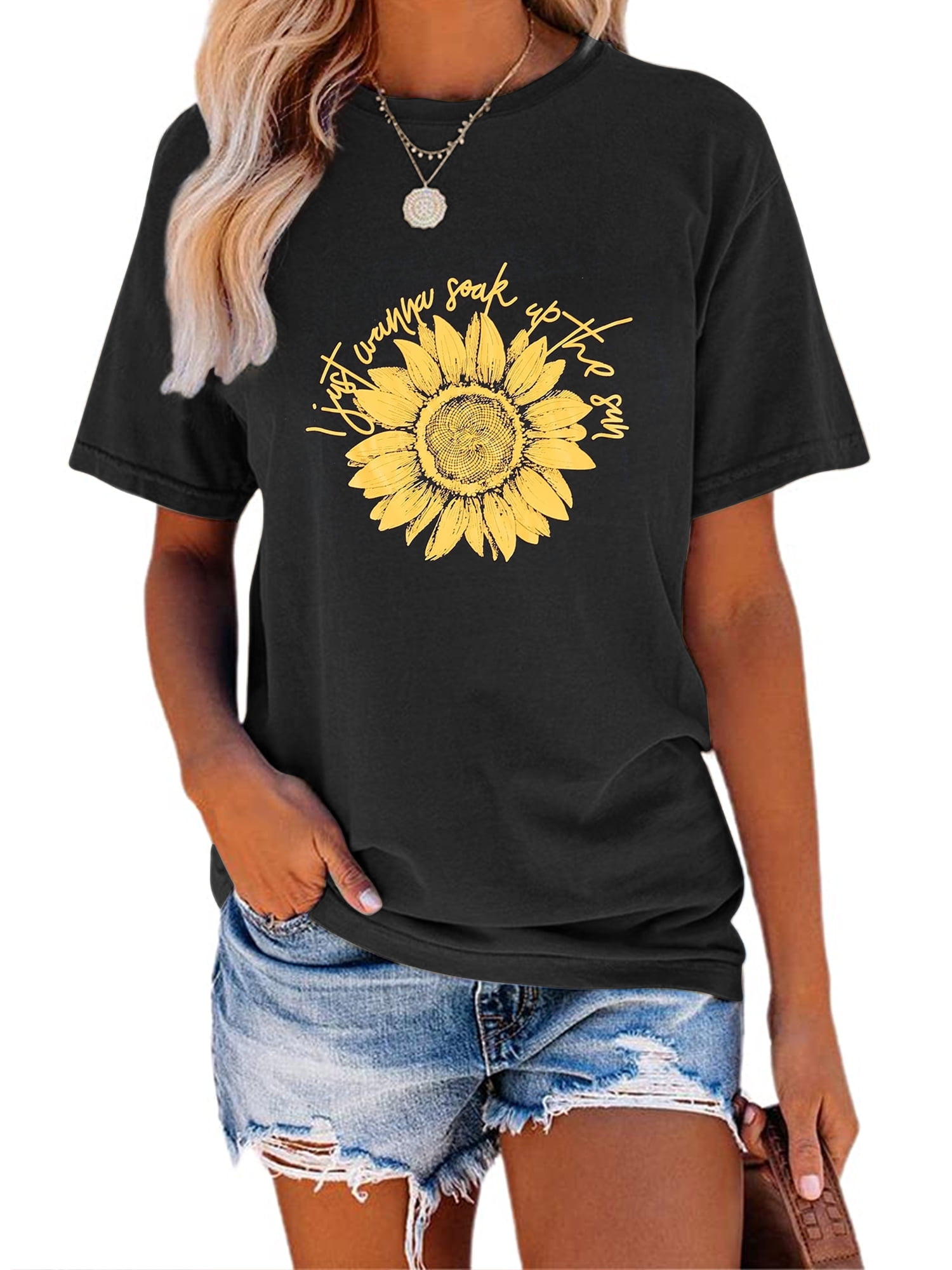 XCHQRTI Sunflower Shirt Graphic Tees Women Tshirts Short Sleeve Tops ...