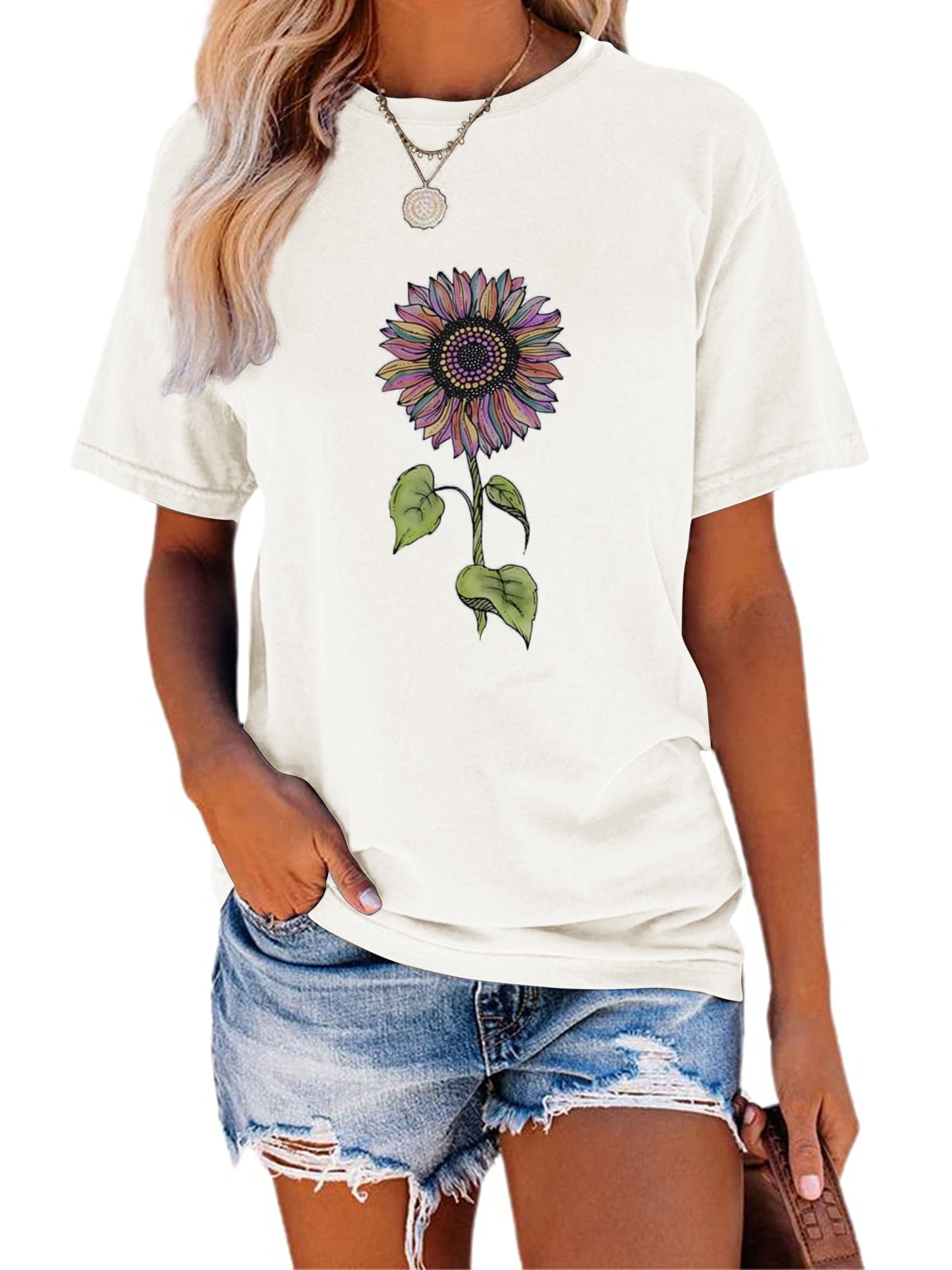 XCHQRTI Sunflower Shirt Graphic Tees Women Tshirts Short Sleeve Tops ...