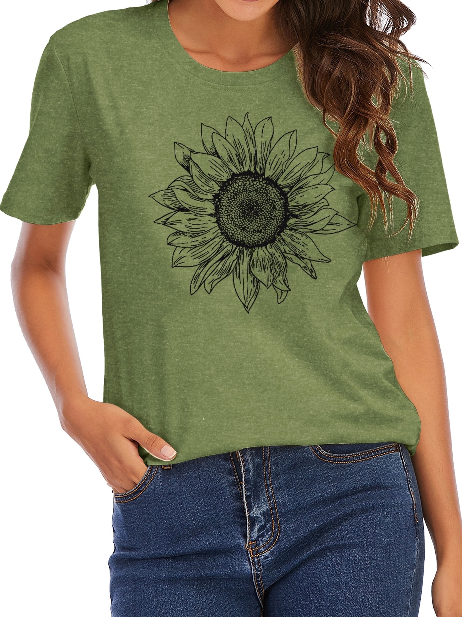 XCHQRTI Sunflower Shirts for Women Graphic Short Sleeve Tshirts Casual ...
