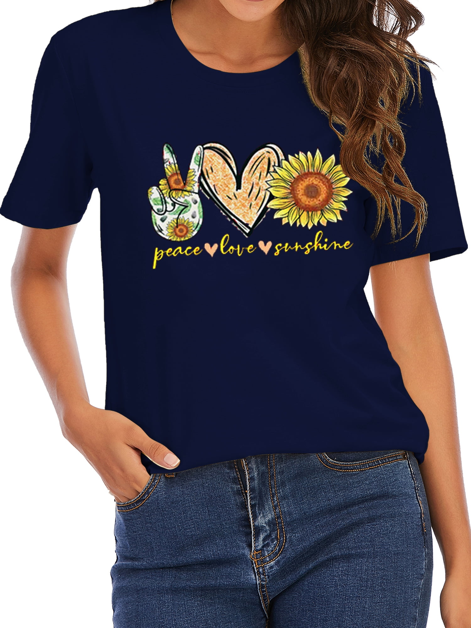 XCHQRTI Sunflower Shirts for Women Short Sleeve Sunflower Top Ladies ...