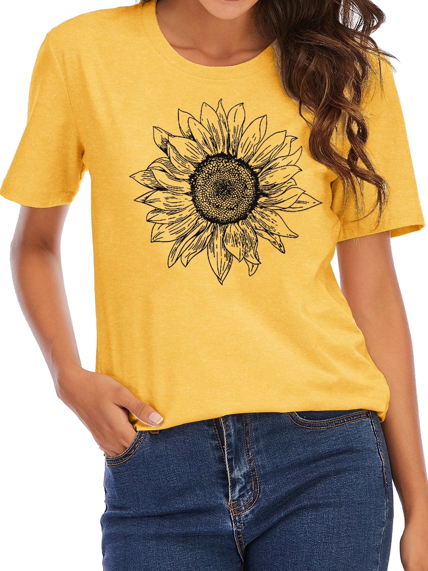 XCHQRTI Sunflower Shirts for Women Graphic Short Sleeve Tshirts Casual ...