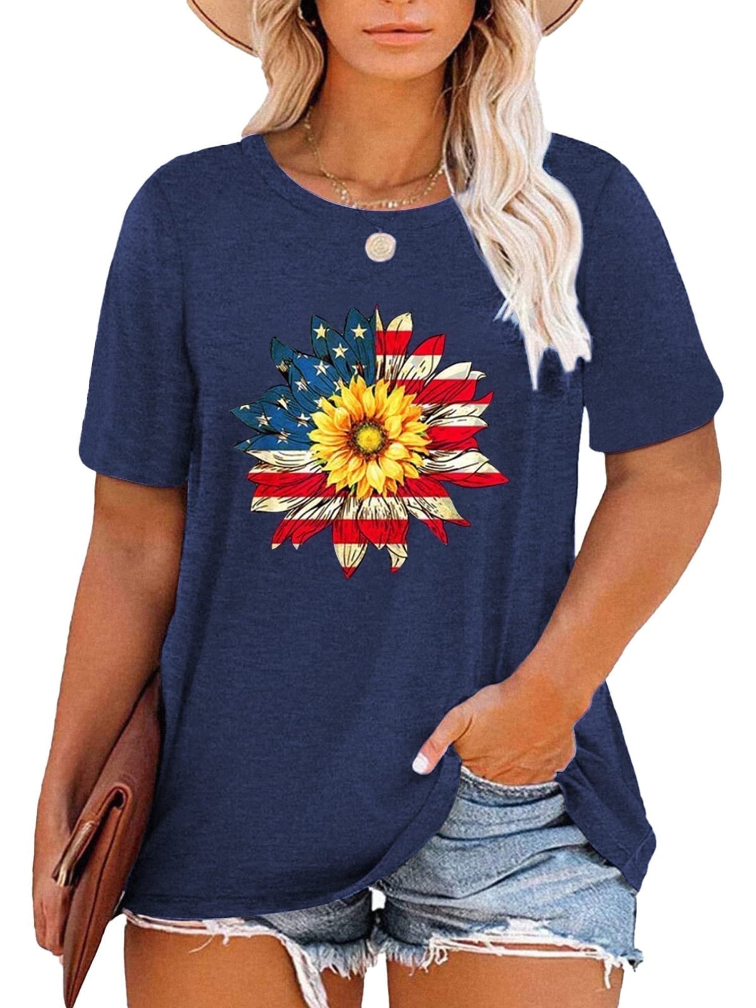 XCHQRTI Sunflower Shirts for Womens Plus Size Short Sleeves T-Shirt ...