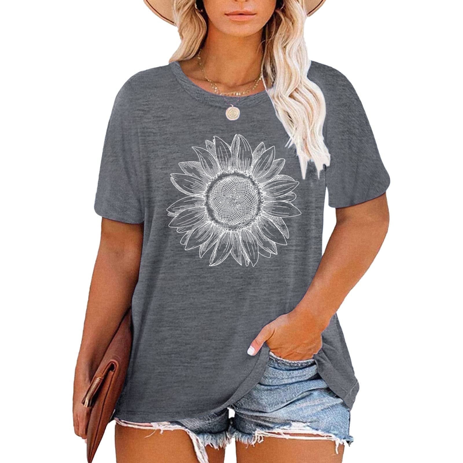 XCHQRTI Sunflower Shirts for Womens Plus Size Short Sleeves T-Shirt ...