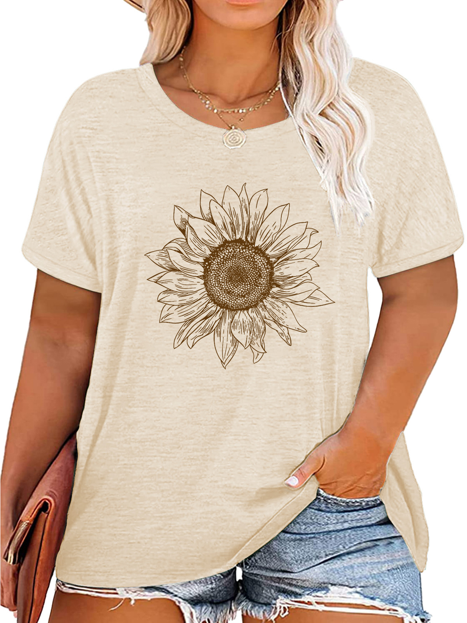 XCHQRTI Sunflower Shirts for Womens Plus Size Short Sleeves T-shirt ...
