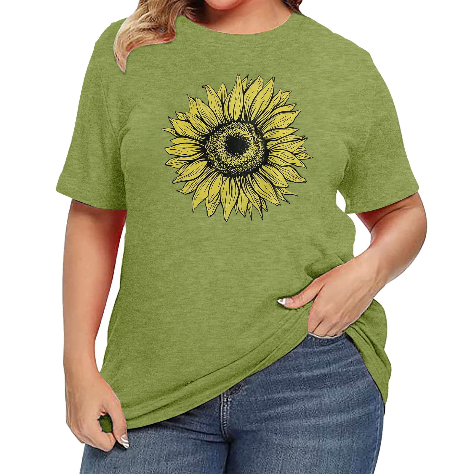 XCHQRTI Sunflower Shirts for Womens Plus Size Short Sleeves T-shirt ...