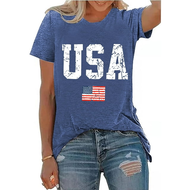 XCHQRTI Women's Patriotic Independence Day 4th of July USA Flag Graphic ...