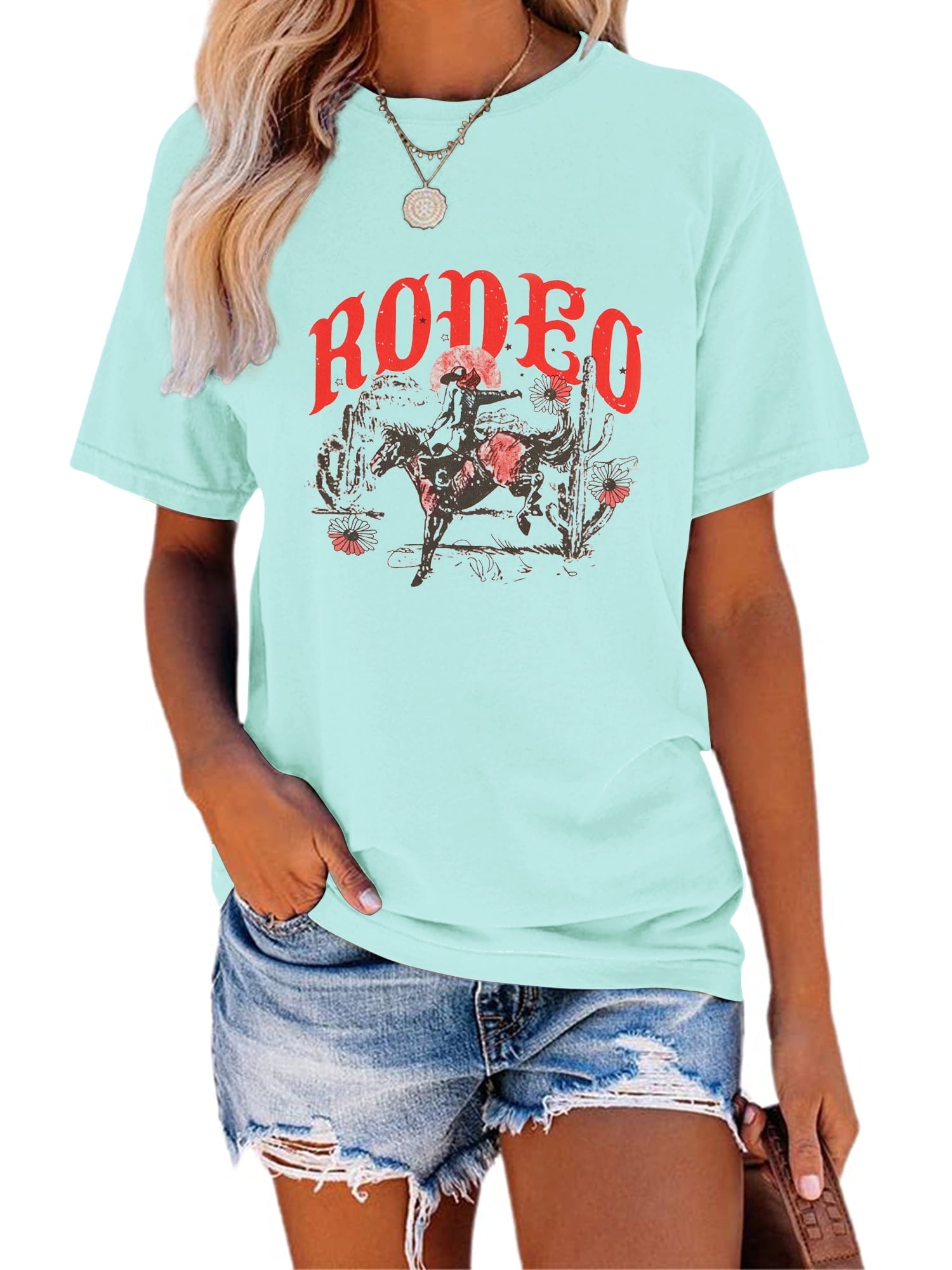 XCHQRTI Western Shirts Women Graphic Tees Casual Cowboy Rodeo Tshirts ...