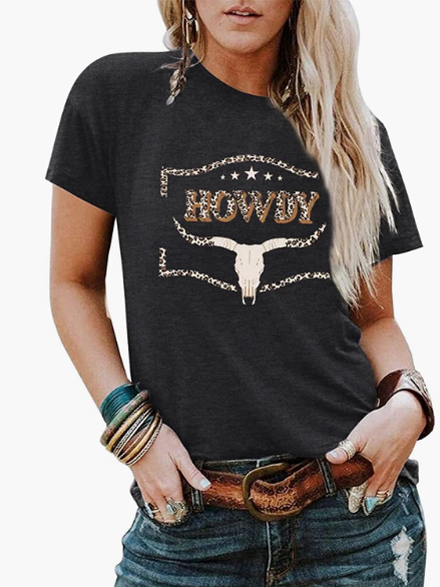 XCHQRTI Western Shirts Women Graphic Tees Casual Cowboy Rodeo Tshirts ...