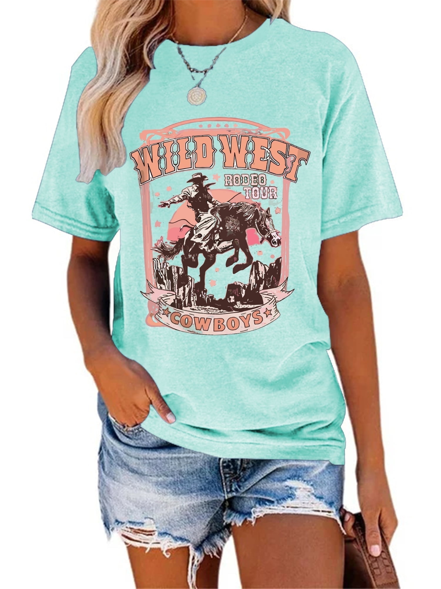 XCHQRTI Western Shirts Women Graphic Tees Casual Cowboy Rodeo Tshirts ...