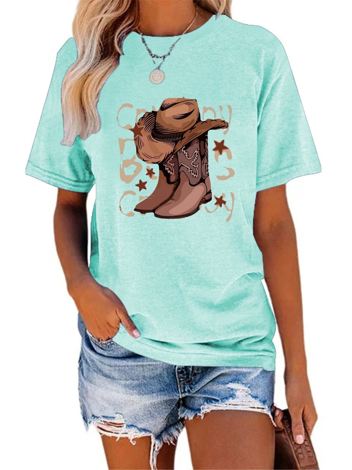 XCHQRTI Western Shirts Women Graphic Tees Casual Cowboy Rodeo Tshirts ...