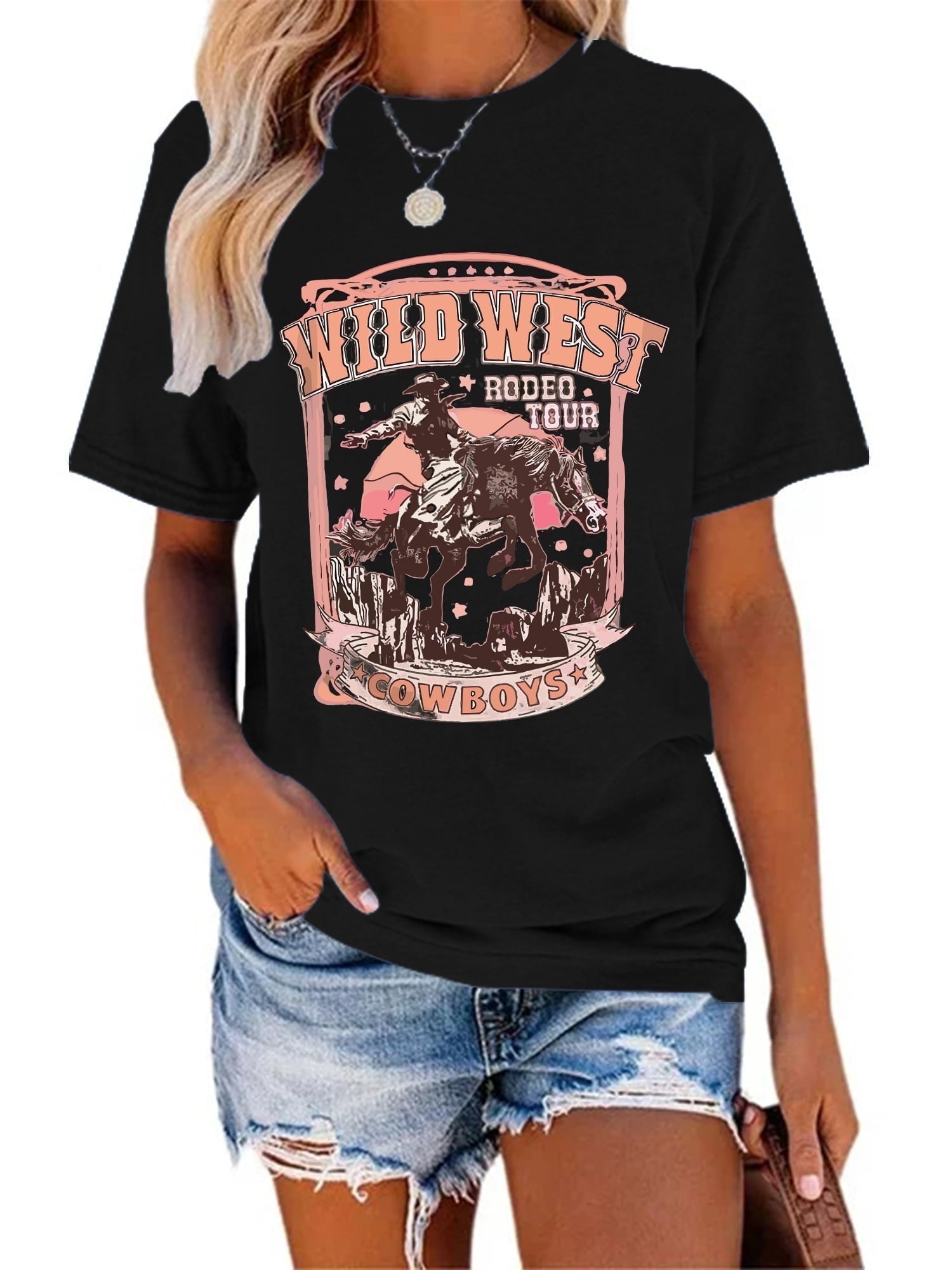 XCHQRTI Western Shirts Women Graphic Tees Casual Cowboy Rodeo Tshirts ...