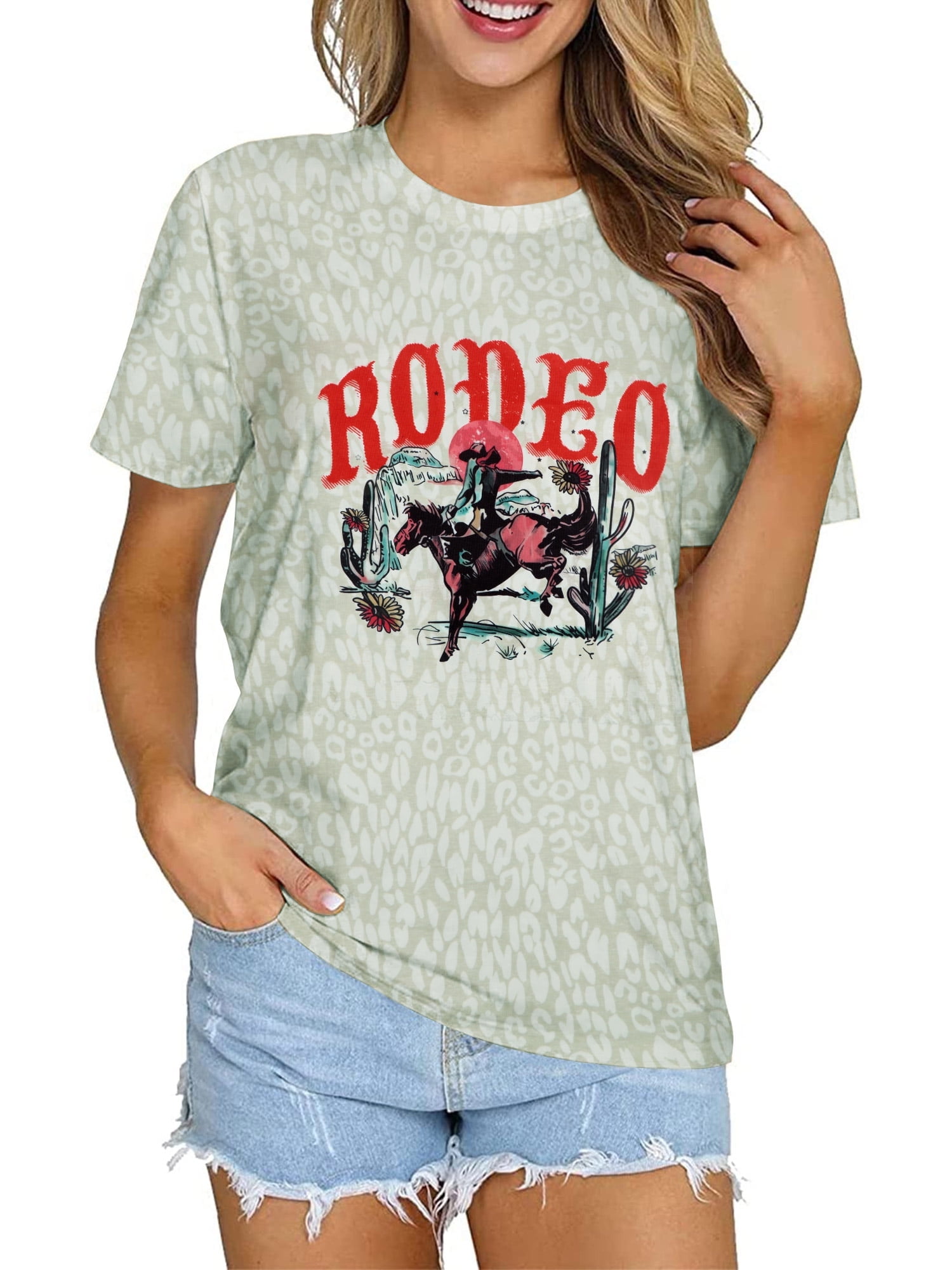 XCHQRTI Western Shirts Women Graphic Tees Casual Cowboy Rodeo Tshirts ...