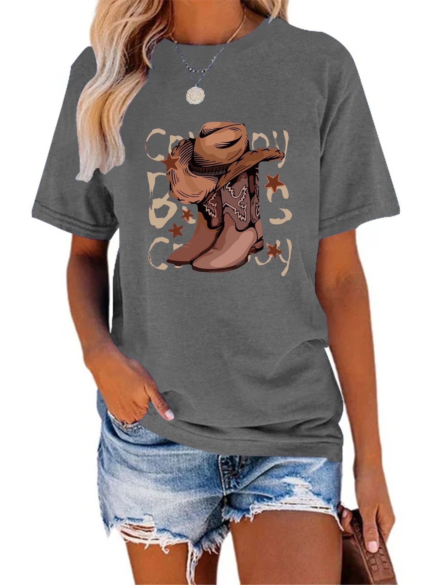XCHQRTI Western Shirts Women Graphic Tees Casual Cowboy Rodeo Tshirts ...