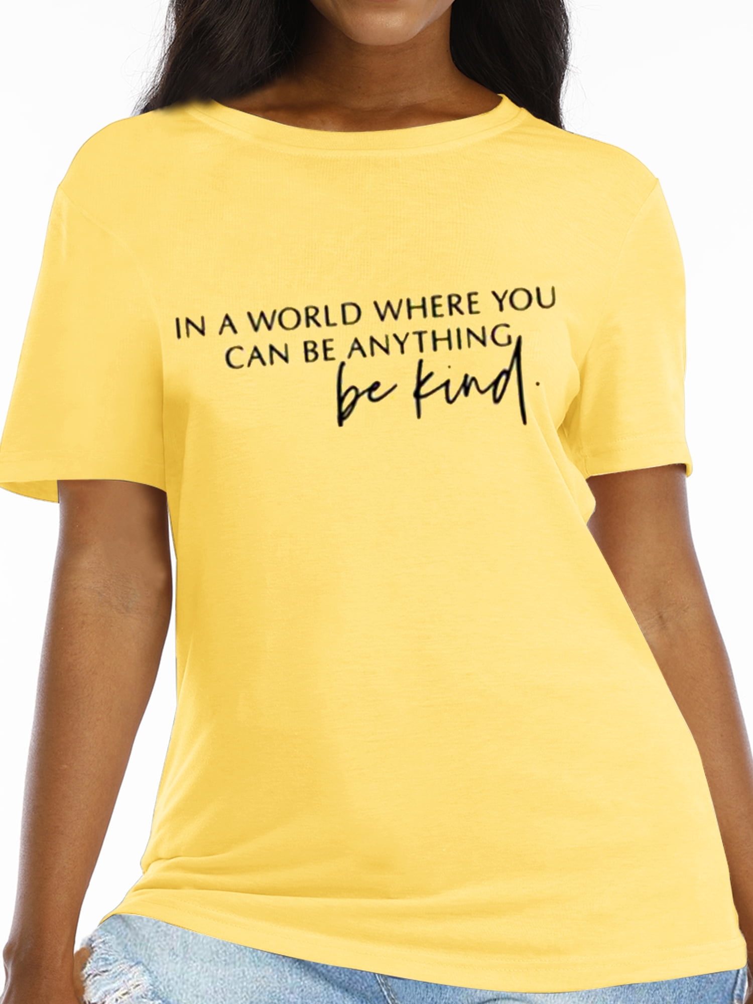 XCHQRTI Women Graphic T-Shirts Be Kind Short Sleeve Letter Ladies Tops ...