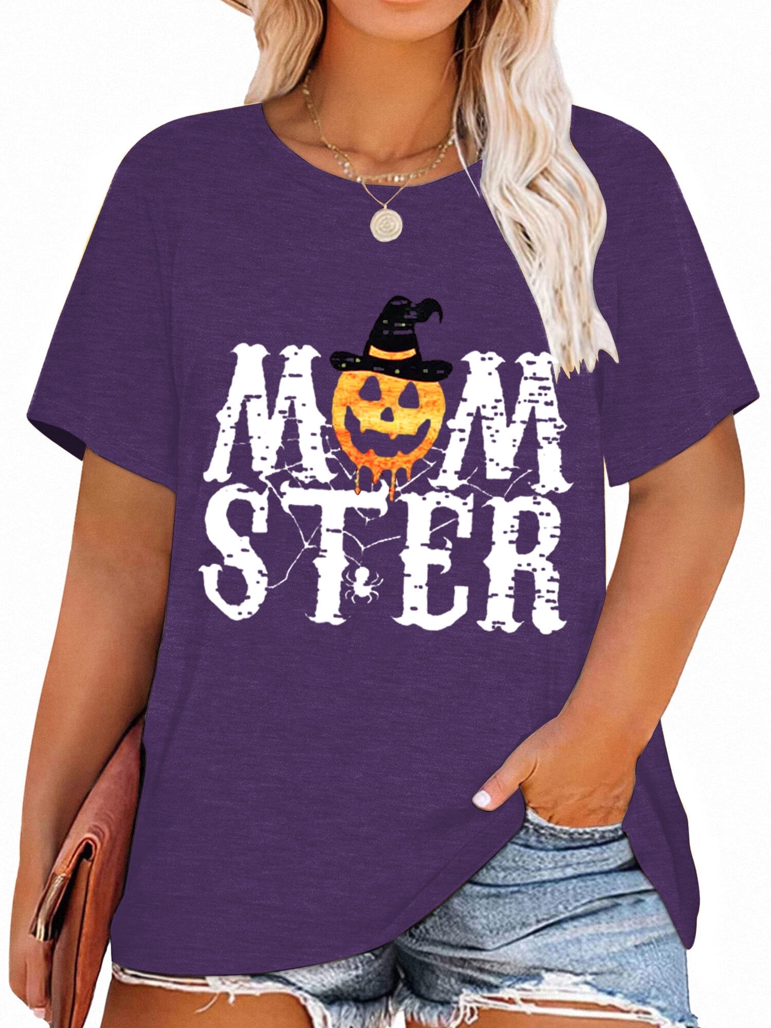 XCHQRTI Women Plus Size Hocus Pocus Shirt Graphic Halloween Casual ...