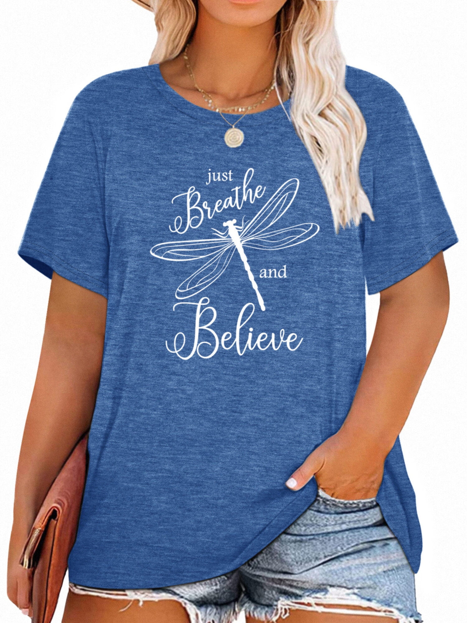 XCHQRTI Women's Dragonfly Tee Shirts Plus Size Graphic Tshirts Flower ...