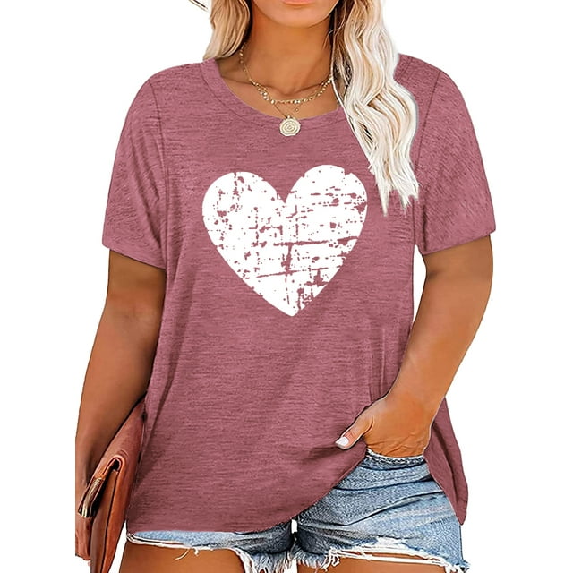 XCHQRTI Women's Love Heart T Shirts Leopard Printed Valentine's Day ...