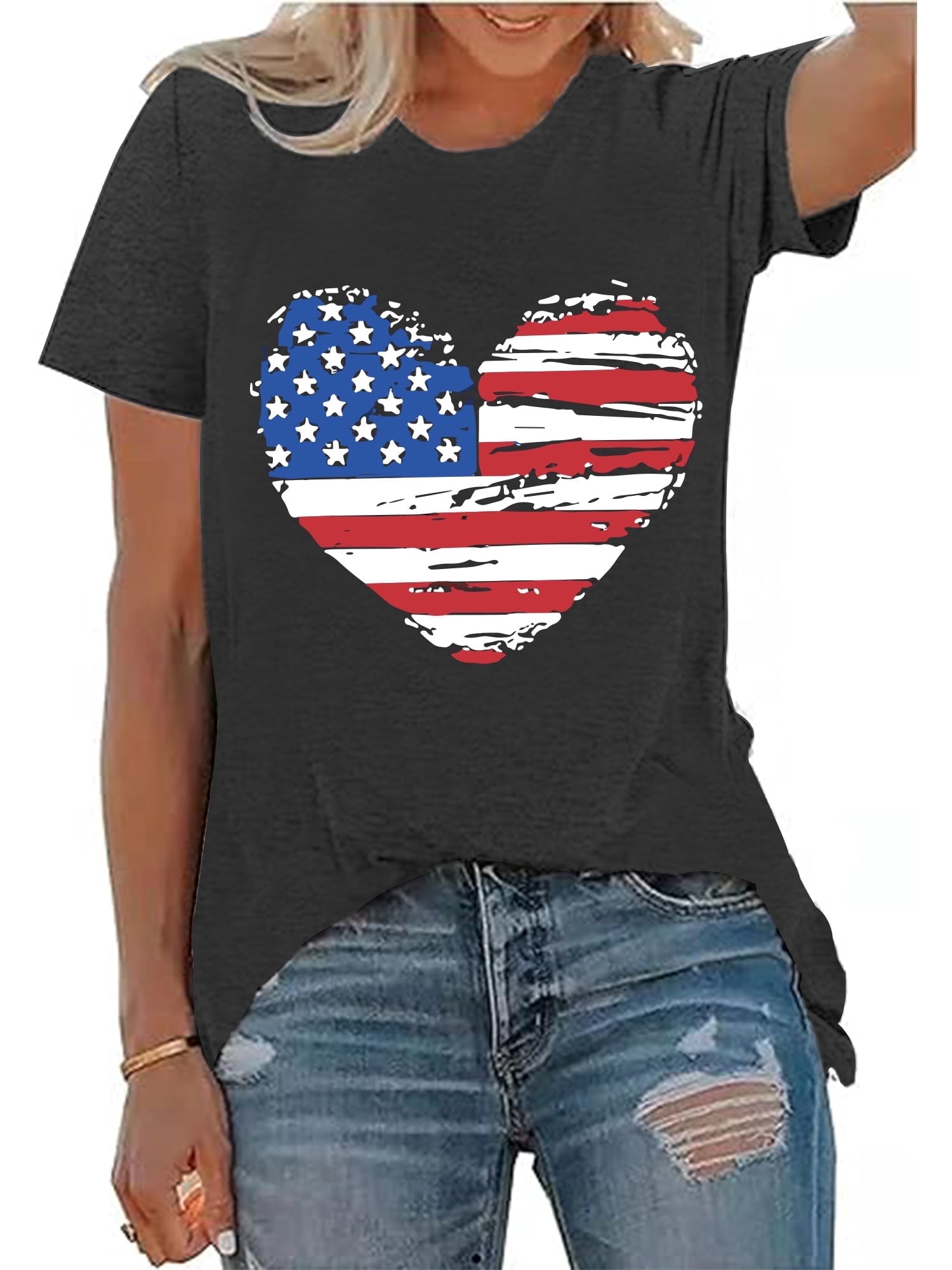 XCHQRTI Women's Merica Shirt American Flag Tee Short Sleeve 4th of July ...