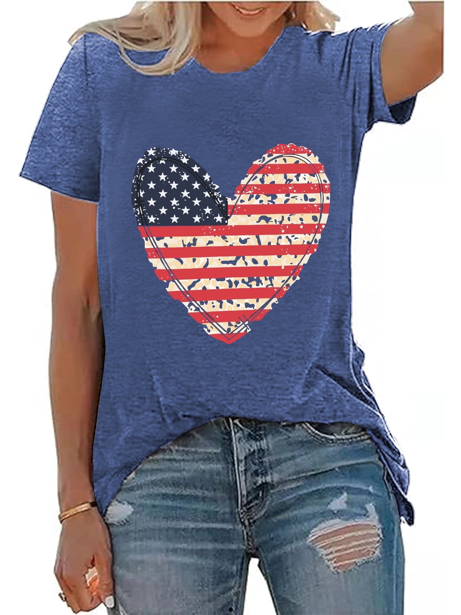 XCHQRTI Women's Merica Shirt American Flag Tee Short Sleeve 4th of July ...