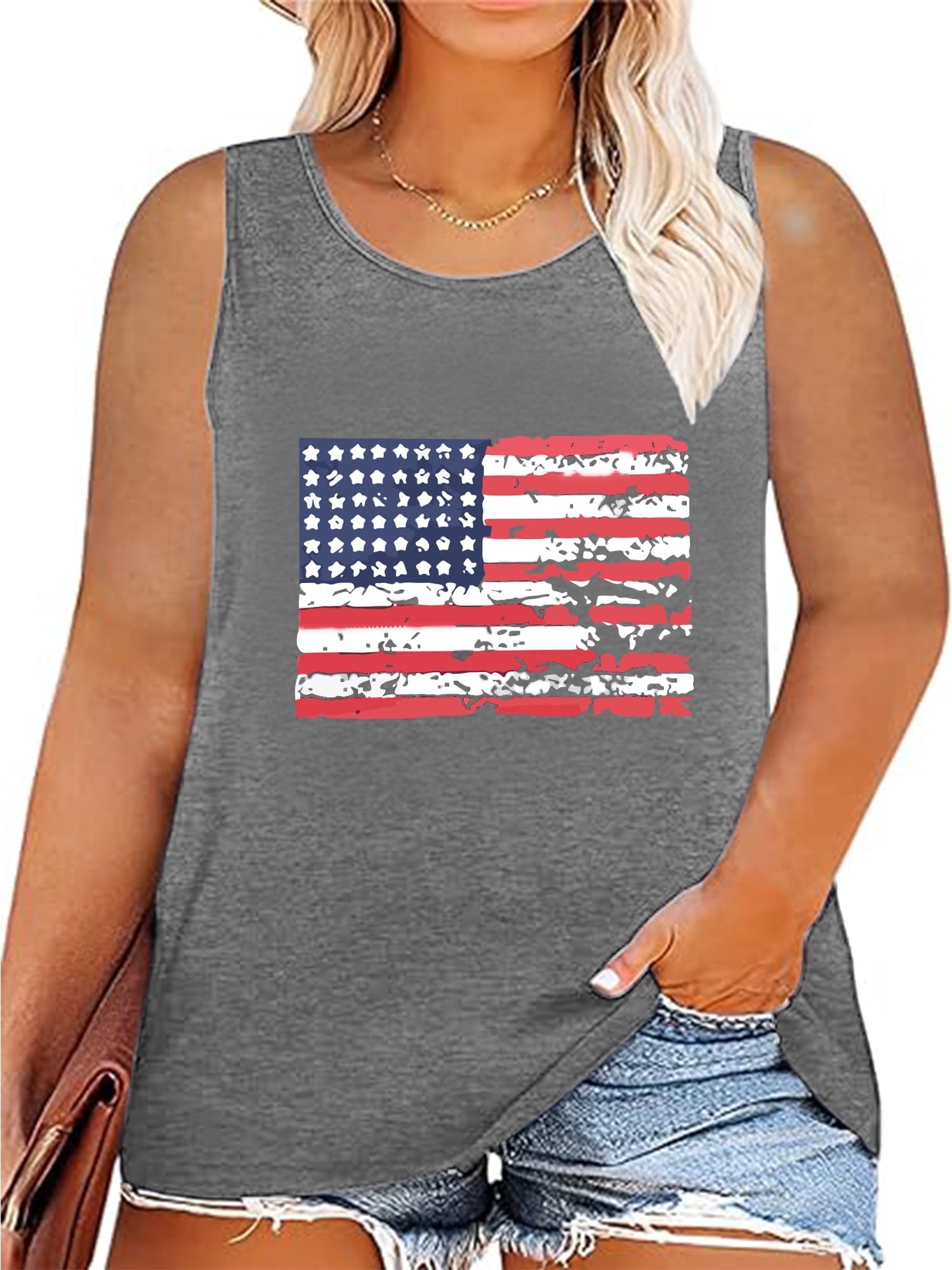 XCHQRTI Women's Plus 4th of July Tank Tops Graphic American Flag ...