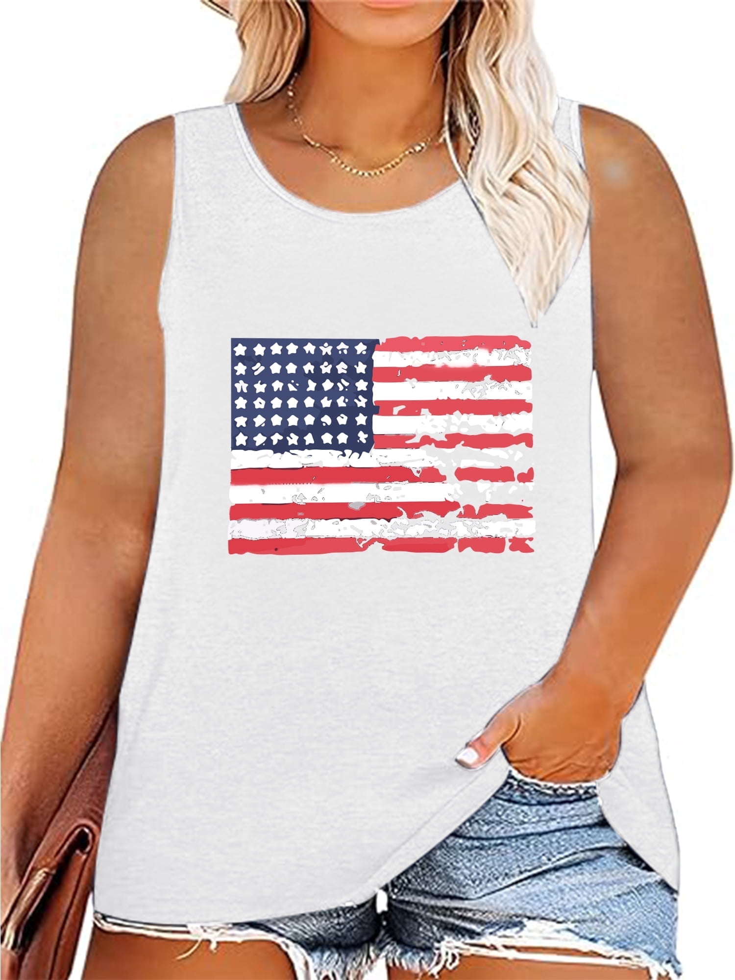XCHQRTI Women's Plus 4th of July Tank Tops Graphic American Flag ...