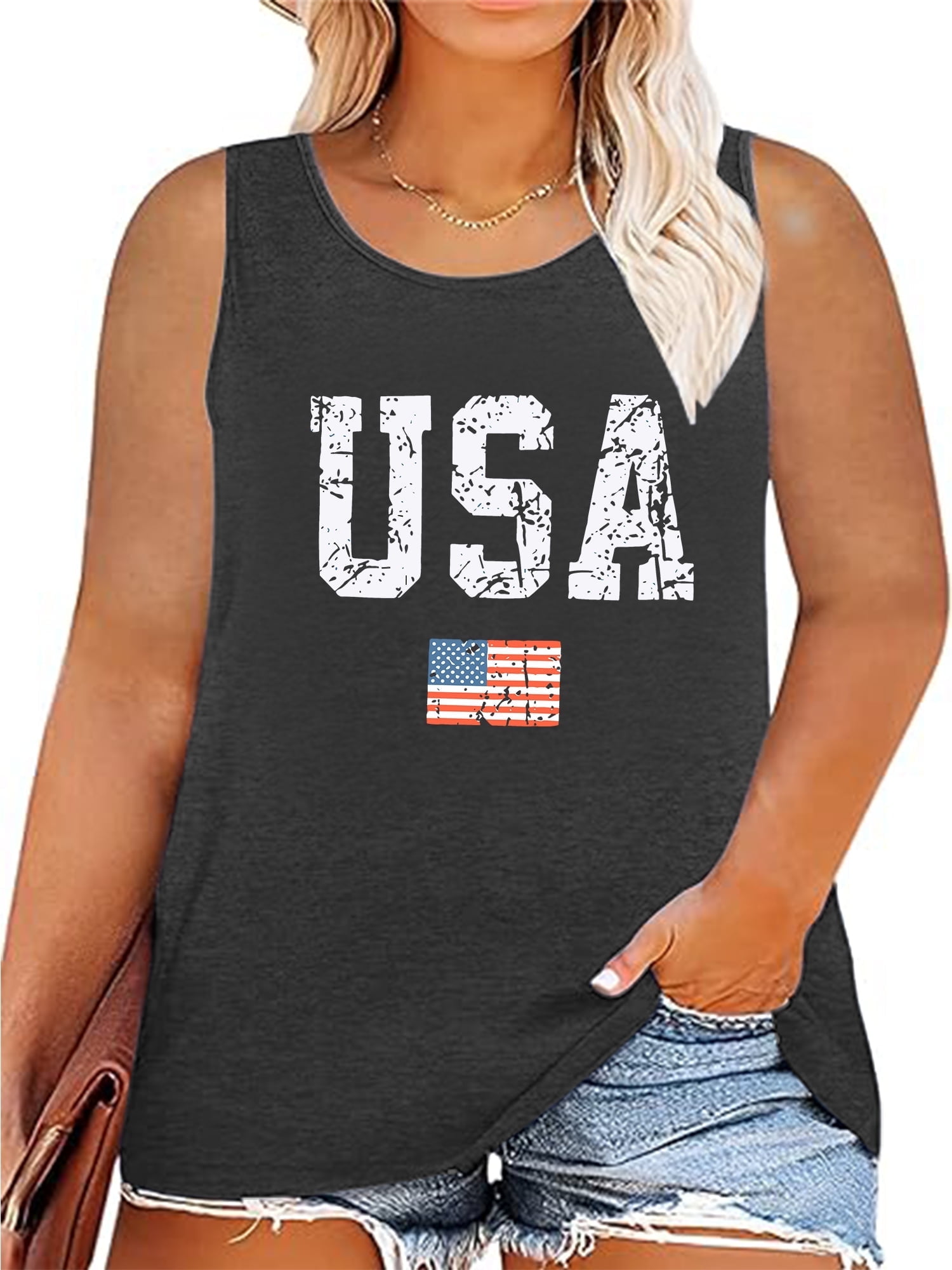 XCHQRTI Women's Plus 4th of July Tank Tops Graphic American Flag ...