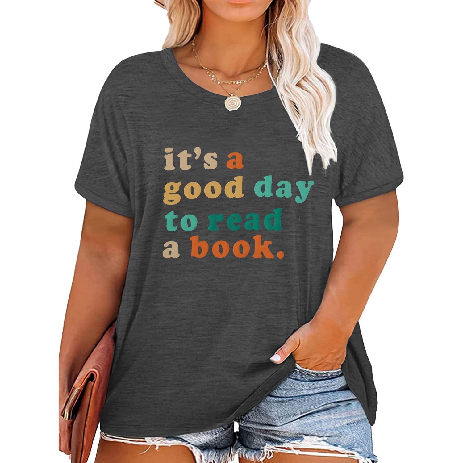 XCHQRTI Women's Read Book Plus Shirt Graphic A Good Day Reading Tees ...