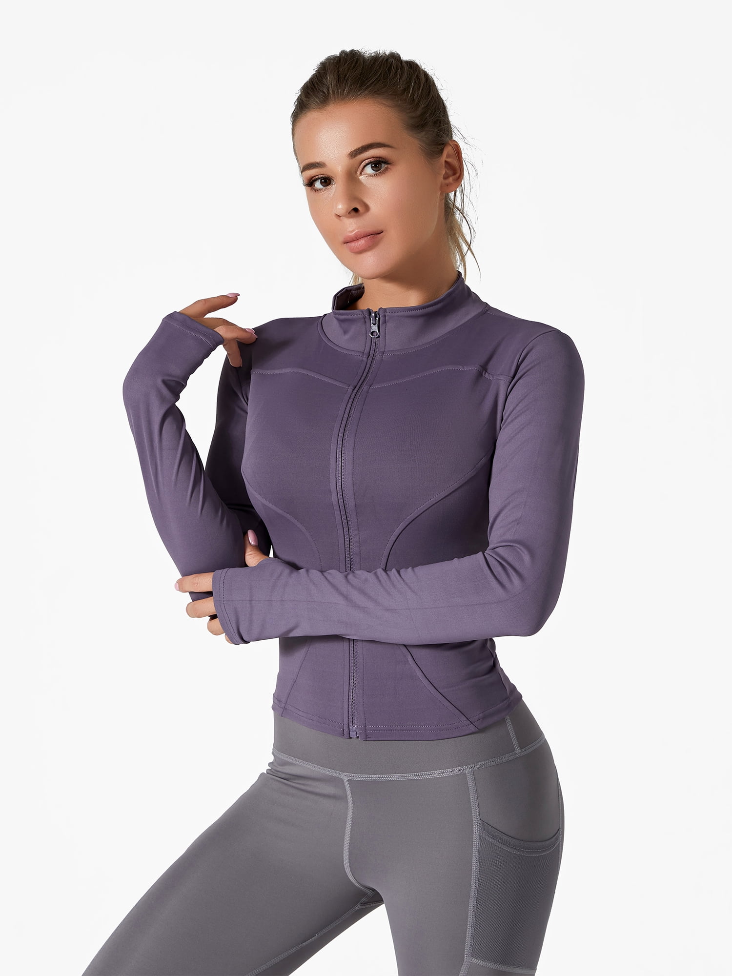 XCHQRTI Women's Yoga Jacket Quick Drying Long Sleeve Shirt Breathable ...