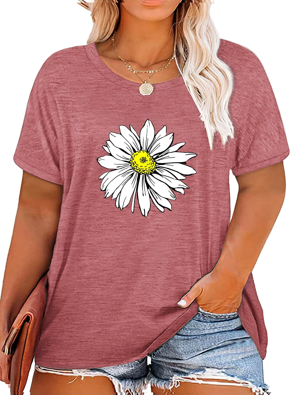 XCHQRTI Womens Daisy Tshirt Graphic Plus Size Casual Shirt Oversized ...