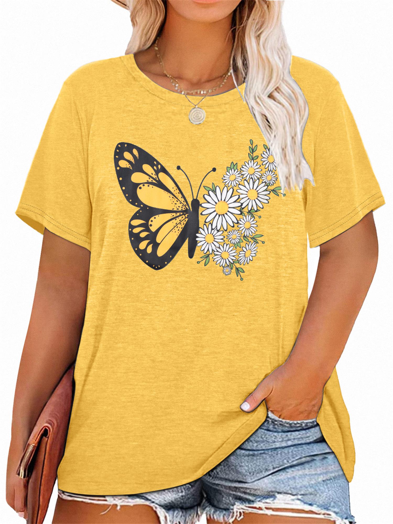 XCHQRTI Womens Daisy Tshirt Graphic Plus Size Casual Shirt Oversized ...