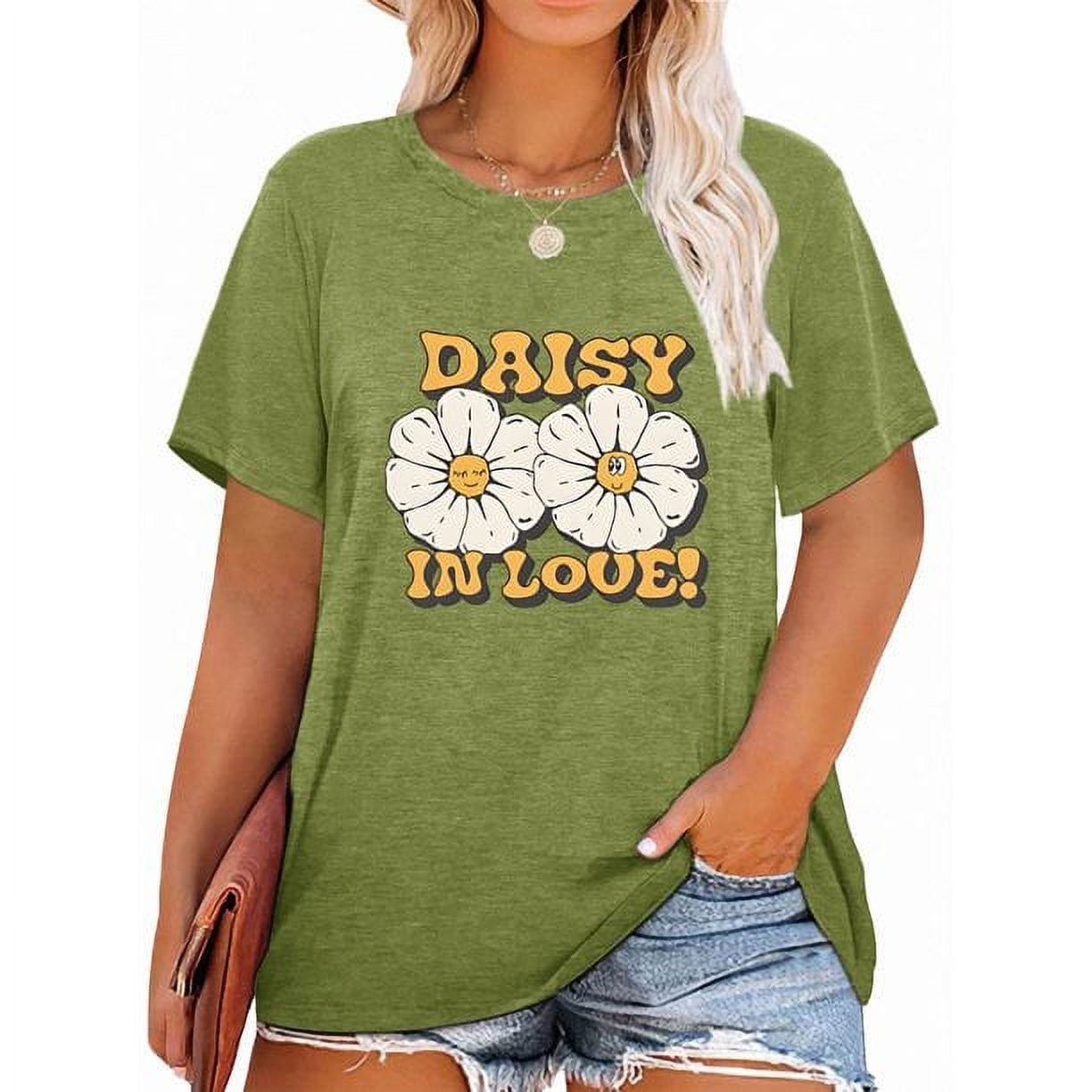 XCHQRTI Womens Daisy Tshirt Graphic Plus Size Casual Shirt Oversized ...