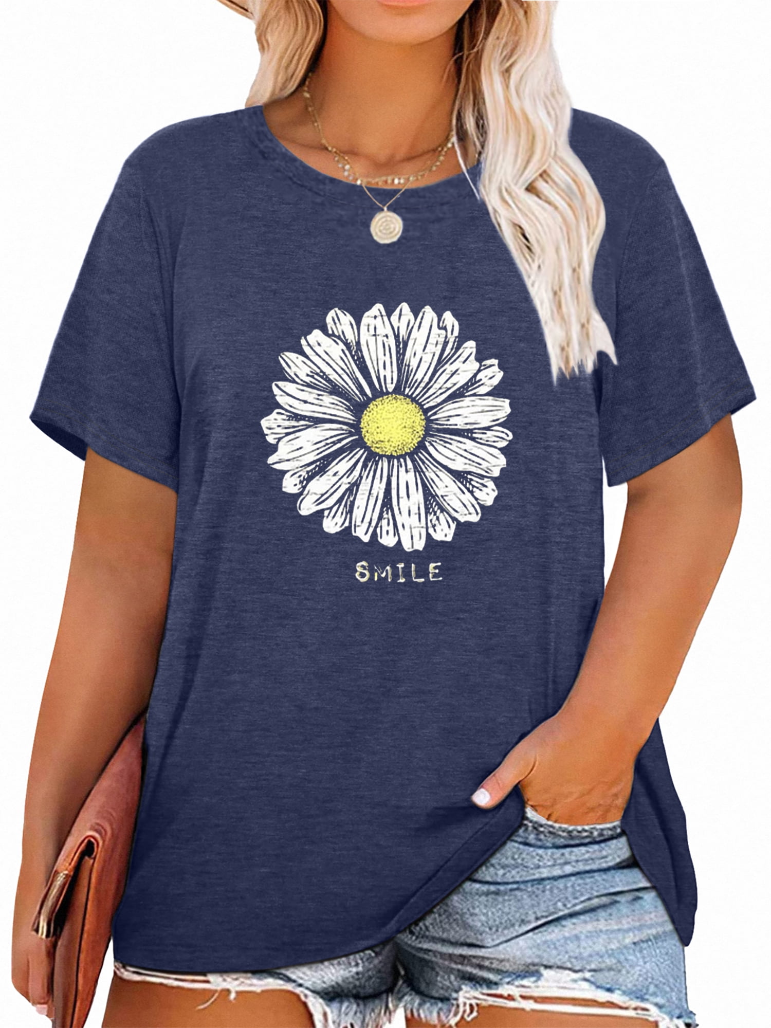 XCHQRTI Womens Daisy Tshirt Graphic Plus Size Casual Shirt Oversized ...