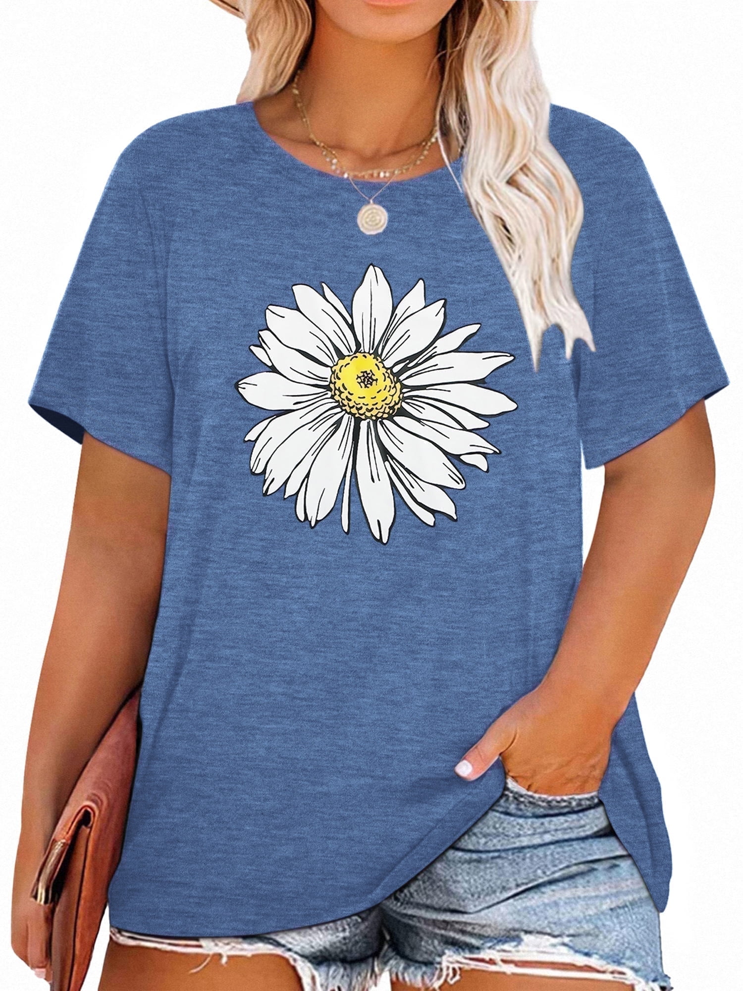 XCHQRTI Womens Daisy Tshirt Graphic Plus Size Casual Shirt Oversized ...
