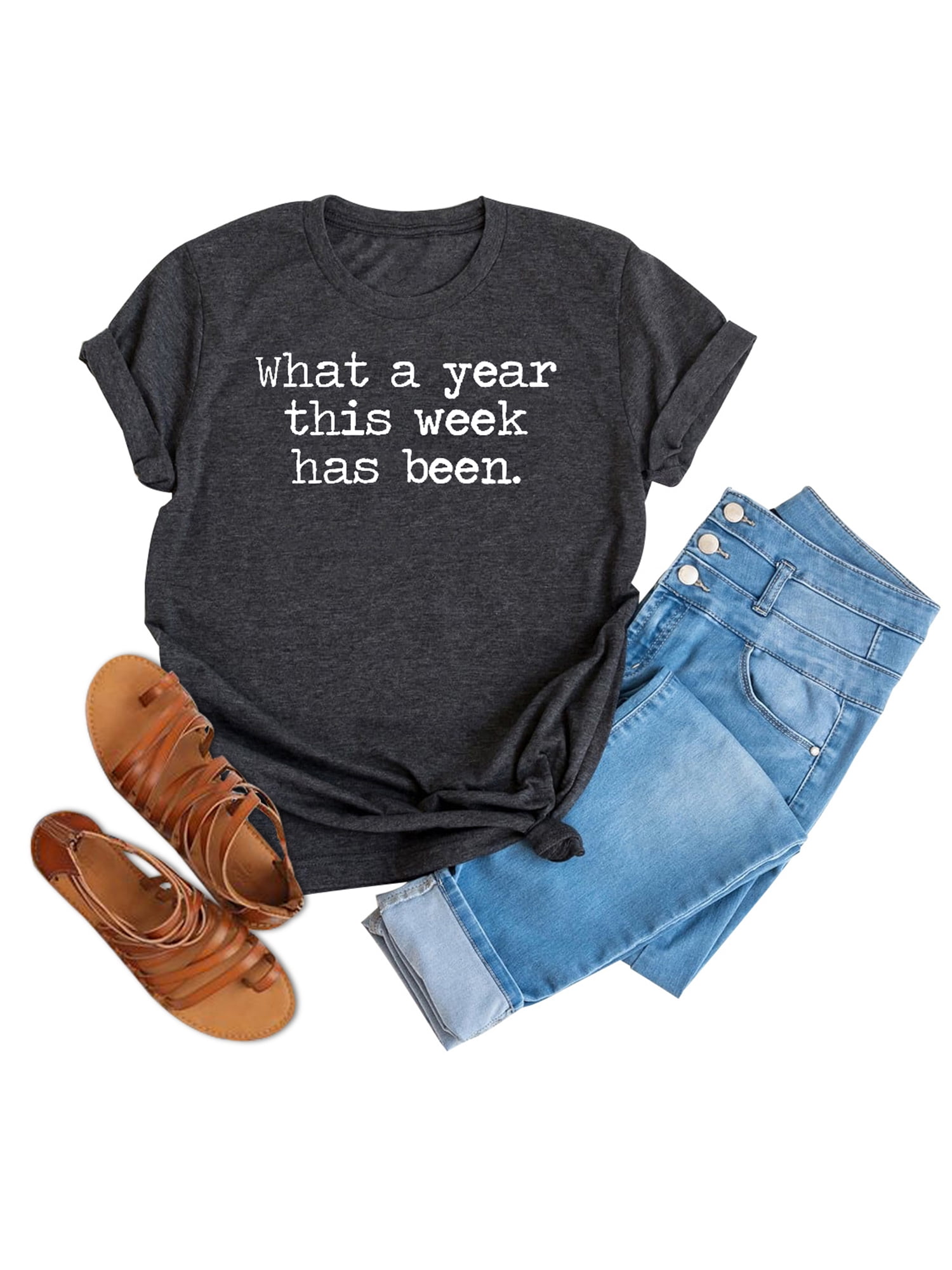 XCHQRTI Womens Graphic Tshirts This Week Letter Short Sleeve Ladies ...
