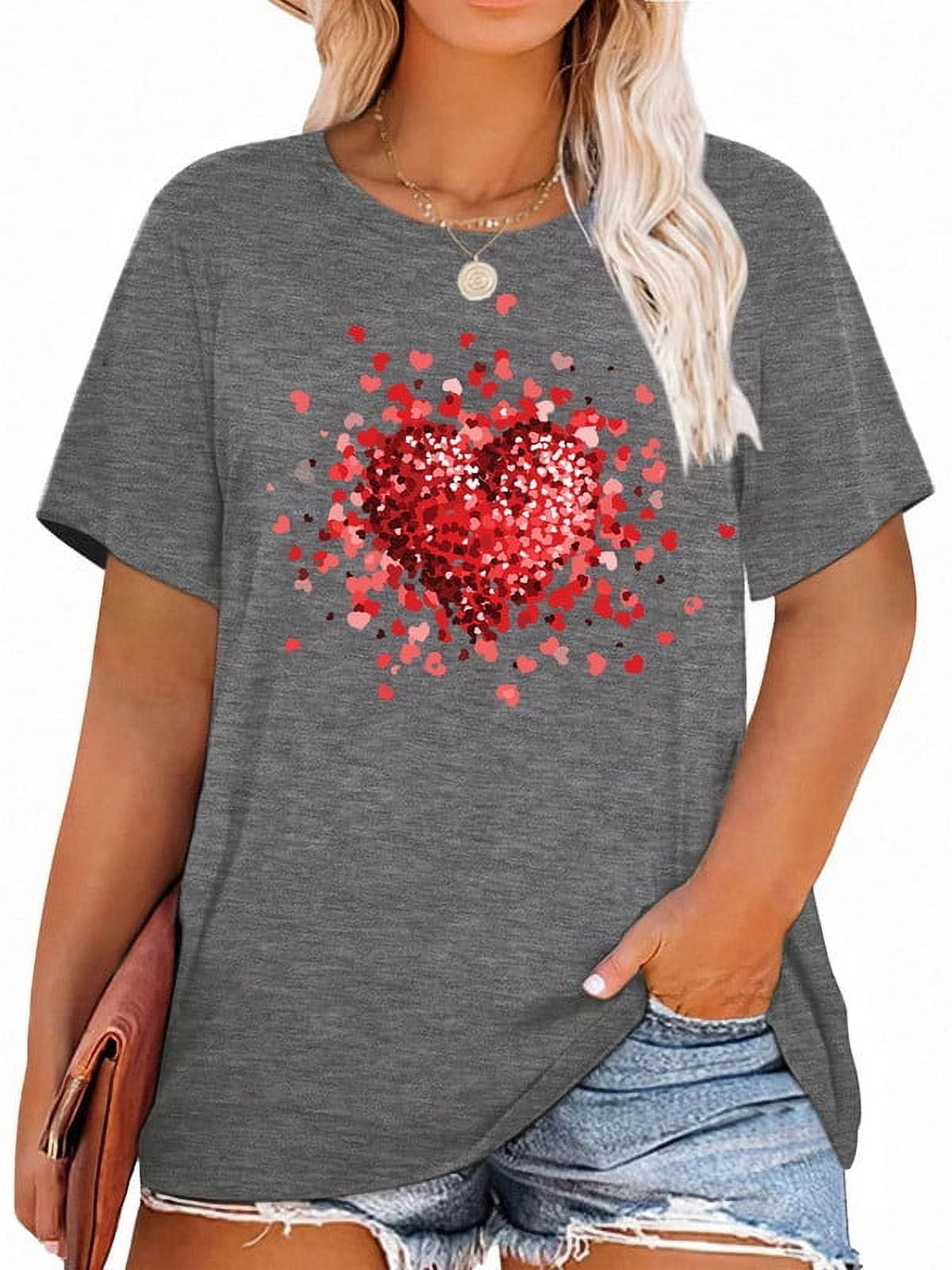 XCHQRTI Womens Love Heart T-Shirts Valentine's Day Graphic Tees Short ...