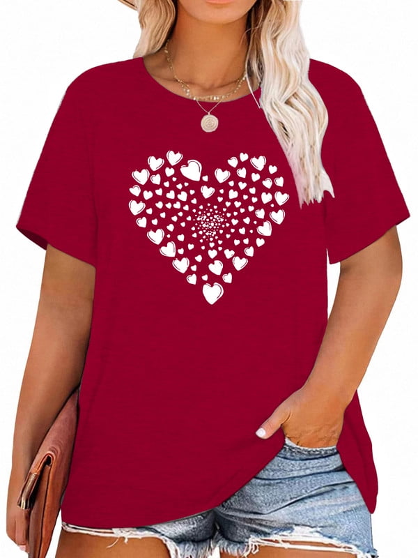 XCHQRTI Womens Love Heart T-Shirts Valentine's Day Graphic Tees Short ...